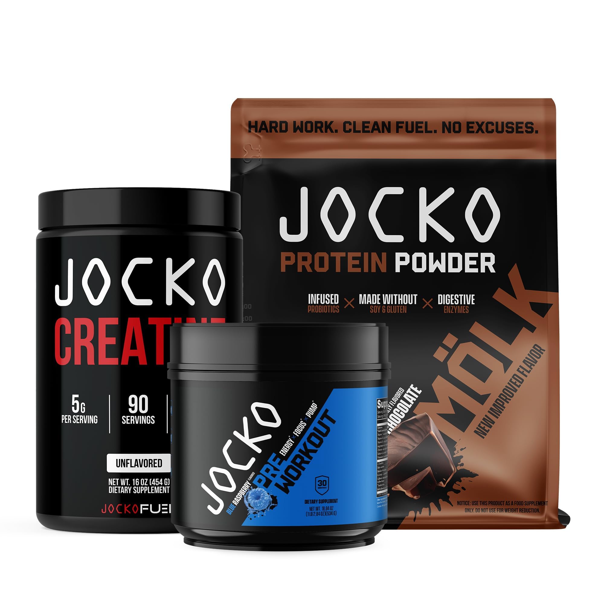 Amazon.com: Jocko Fuel 3 Pack Gym Bundle - Creatine, Chocolate MOLK ...
