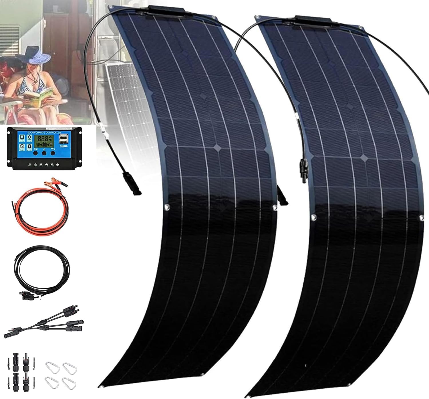 Amazon.com : HAIGFEI 400 Watt Solar Panel Kit, 2 × 200 Watt Flexible ...
