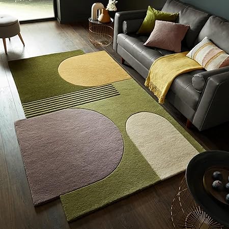 Amazon.com: Abstract Geometric Handmade Wool Area Rug – Modern Green ...