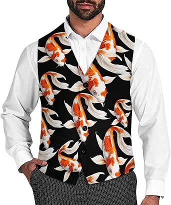 Japanese Fish Men's Vest Suit Business Dress Slim Fit Casual V-Neck ...