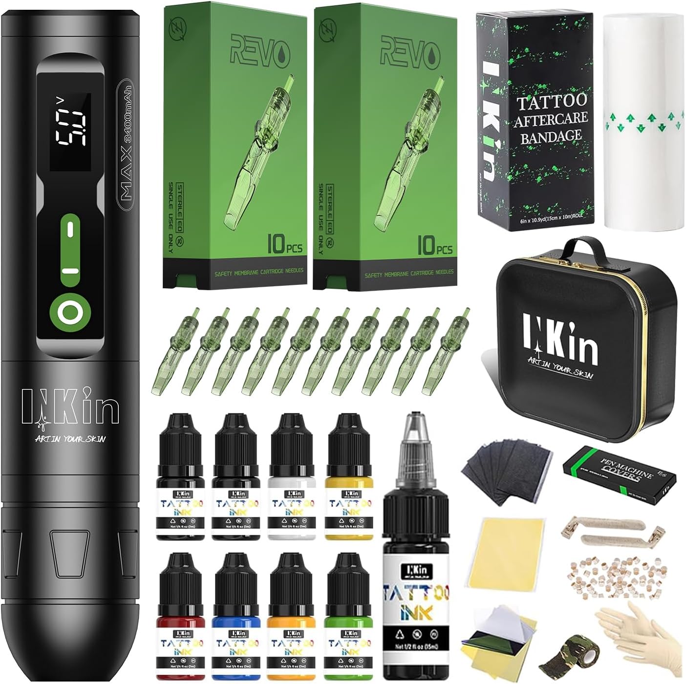Amazon.com: INKin Tattoo Gun Kit for Beginners Complete Set, Wireless ...