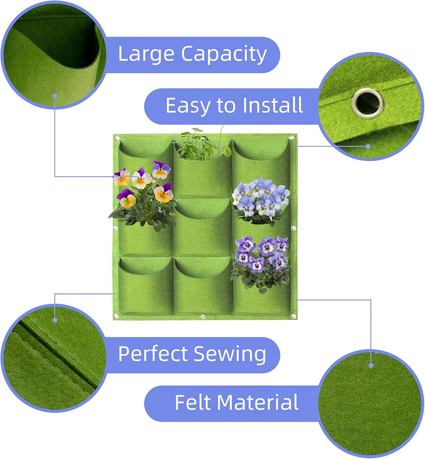 Hanging Planter Bags, 9 Pockets Hanging Vertical Wall Planter Planting ...