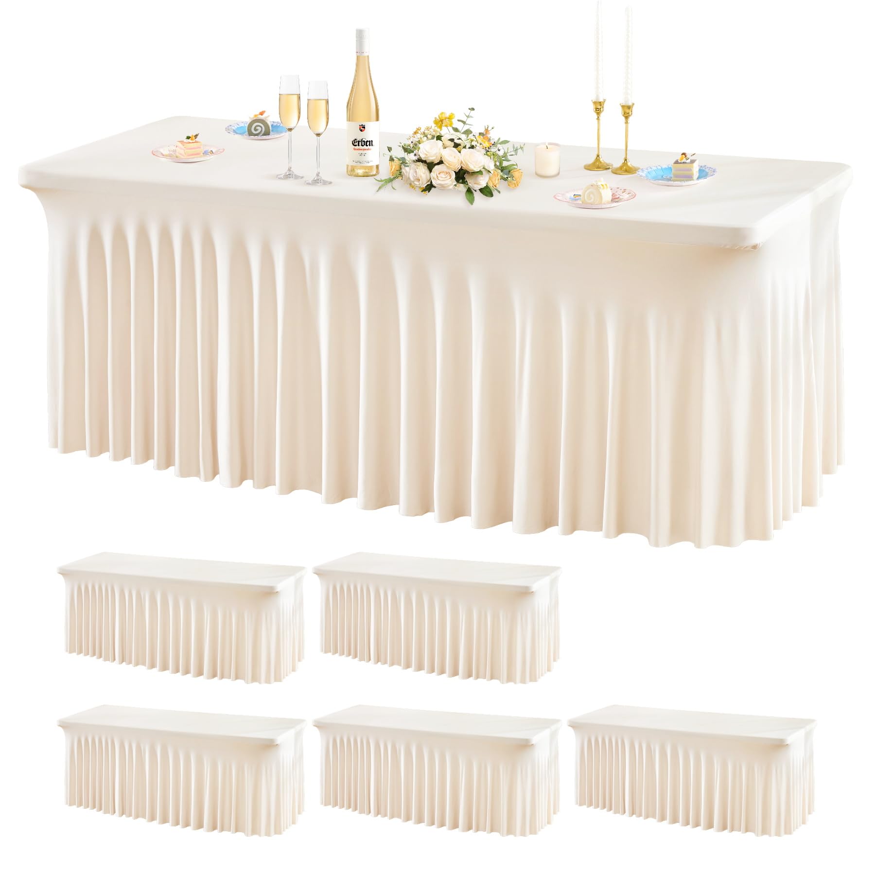 Amazon.com: Wish Care 6 Pack Ivory Spandex Table Clothes for 6Foot ...