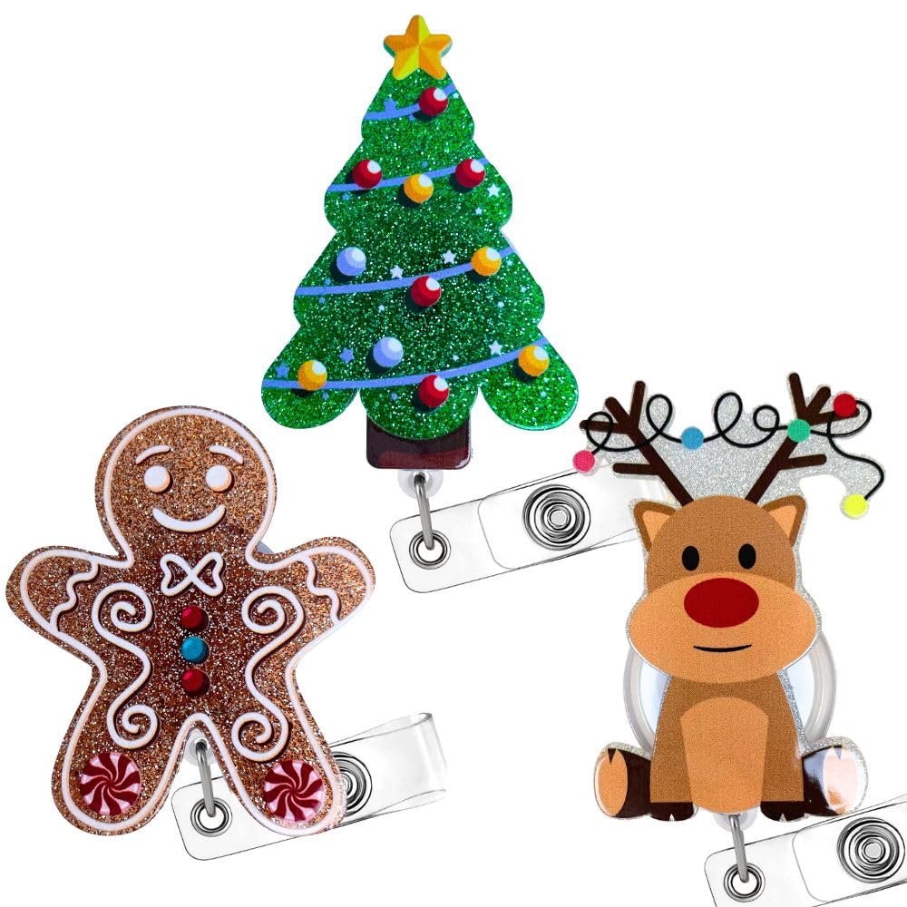 Amazon.com : 3PC Christmas Badge Reel Holder Retractable; Thanksgiving ...