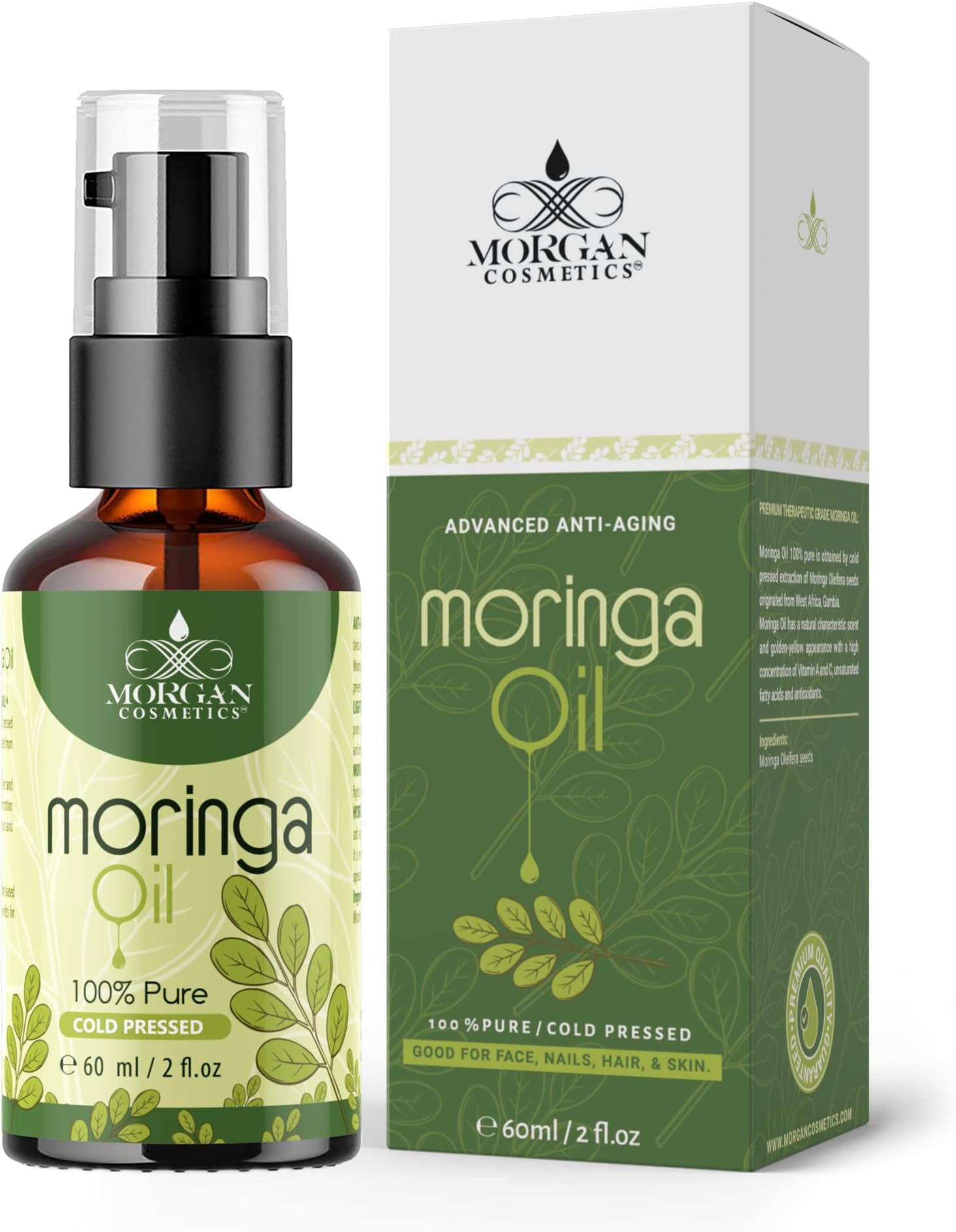 Amazon.com : Morgan Cosmetics 100% Pure Organic Moringa Seed Oil (60ml ...