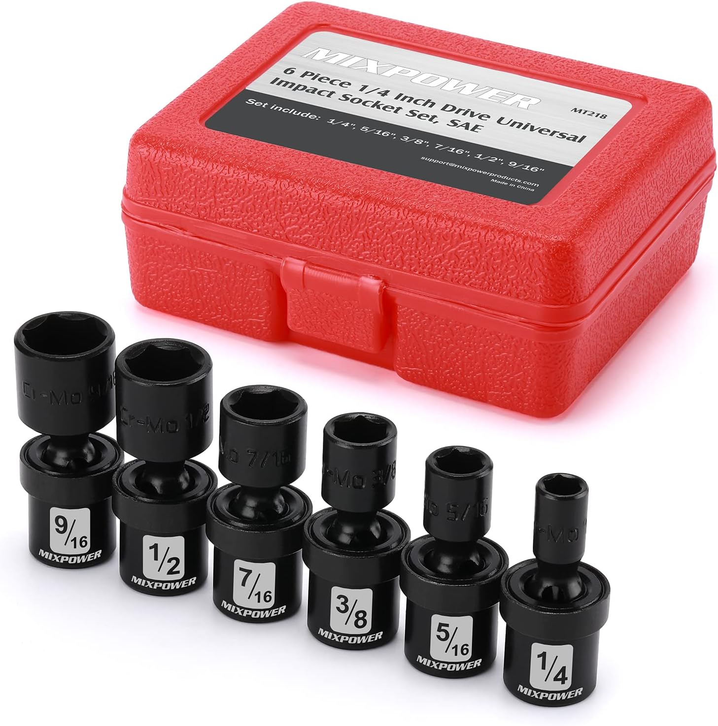 MIXPOWER 6PCS 1/4" Drive SAE Universal Impact Socket Set, 1/4" - 9/16 ...