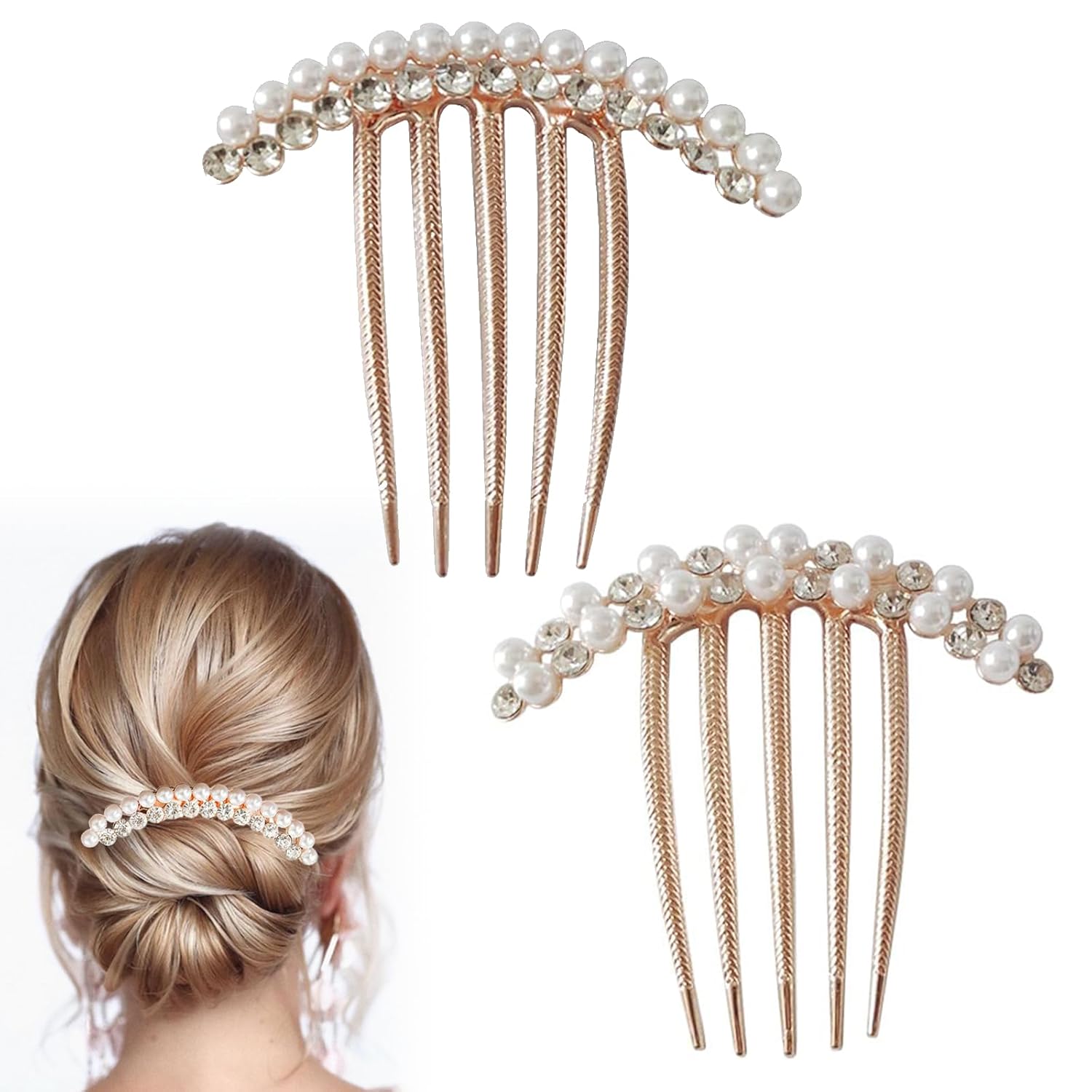 Hair Comb 2 Pieces Rhinestone Teeth Hair Comb Hair Accessories Insert ...