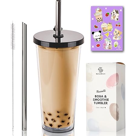 Amazon.com: Daverly Way Reusable Boba Bubble Smoothie Cups With 4 Lids ...
