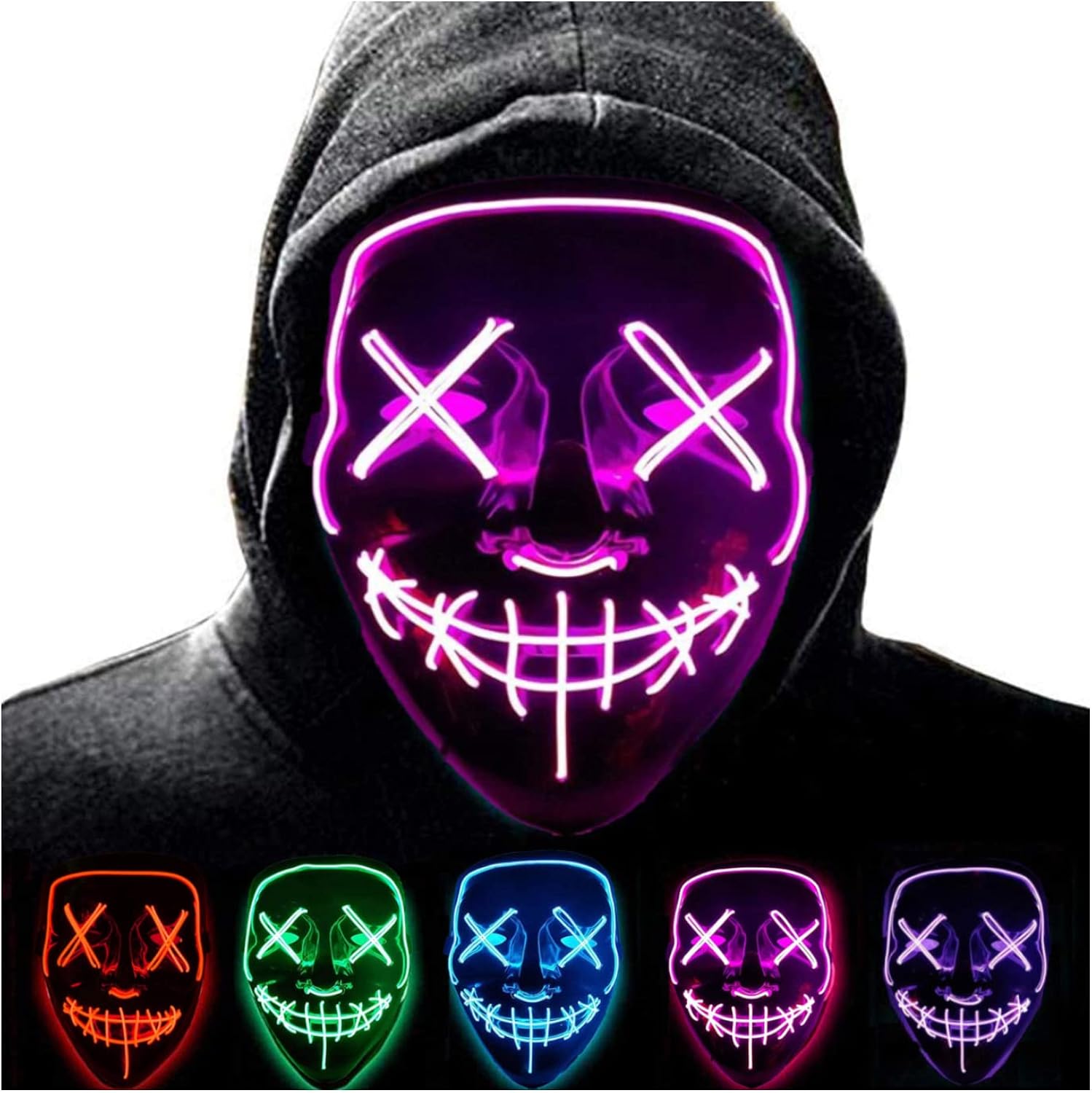 Halloween Purge Masks for Carnival,LED Light Up Mask Scary and Funny,3 ...