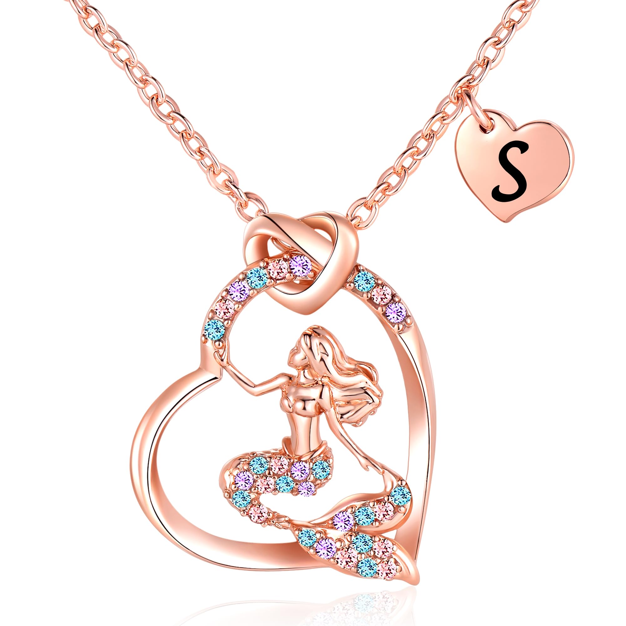 Amazon.com: K-Acc 14K Gold-Plated Mermaid Initial Heart Necklace ...
