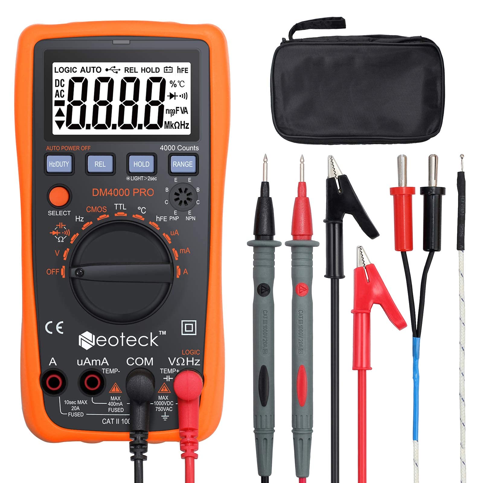 Neoteck Auto Ranging Digital Multimeter With Portable Case 4000 Counts ...