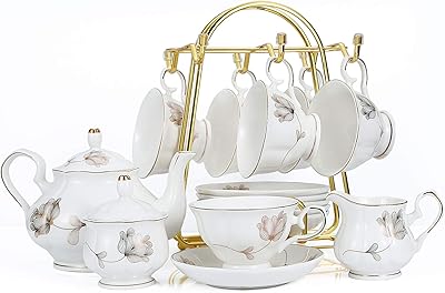 Amazon.com | fanquare 15 Pieces Simple White English Ceramic Tea Sets ...