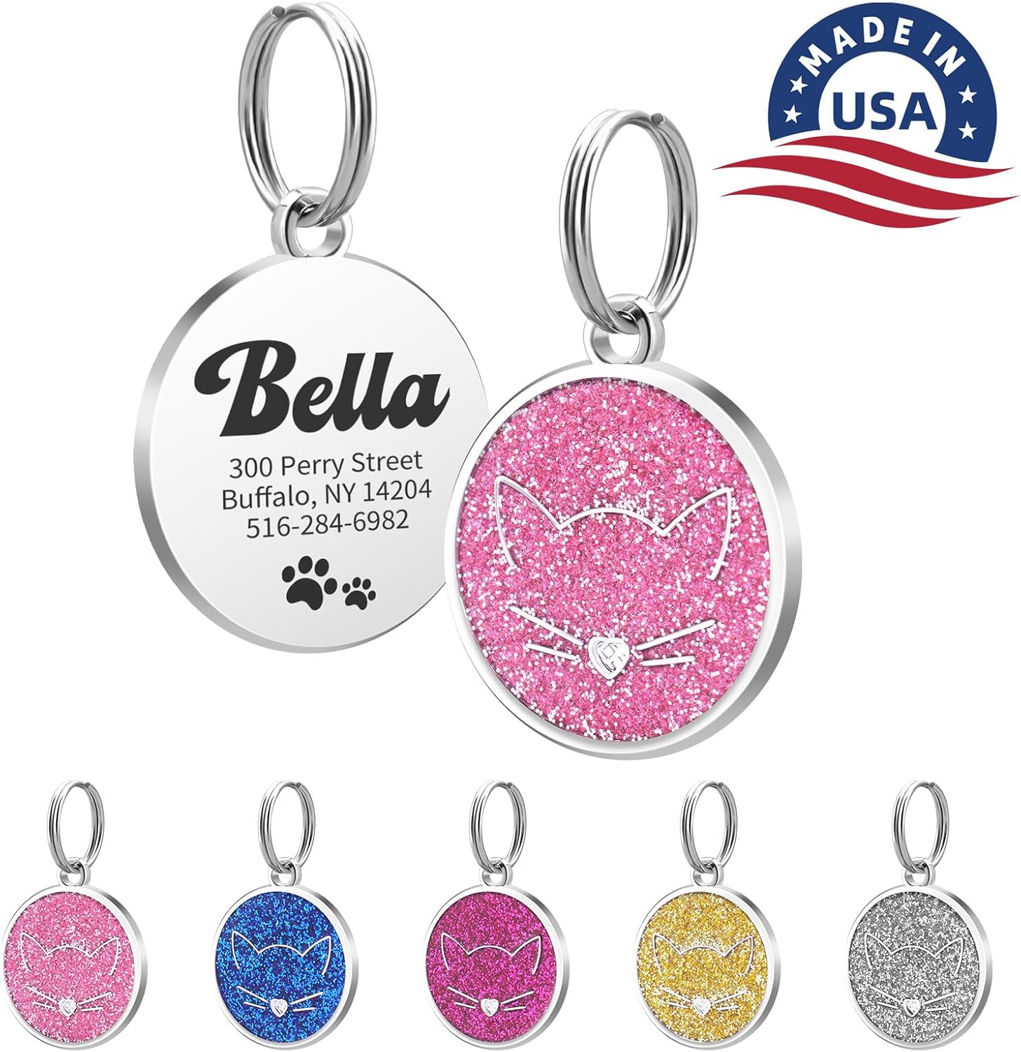 Amazon.com: DearKeeps Cat ID Tags Personalized for Pets, Stainless ...