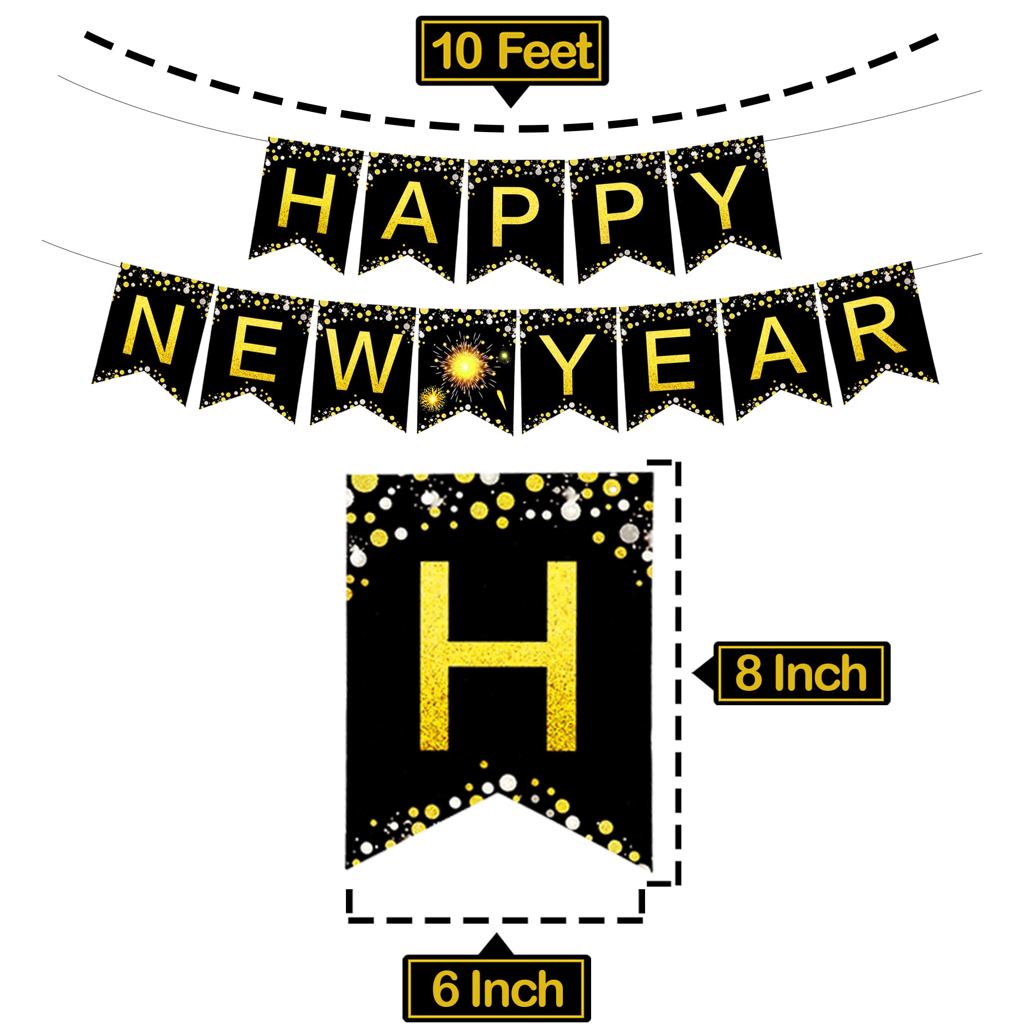 Glitter, Happy New Year Banner - 10 Feet, NO DIY | Happy New Year Sign ...
