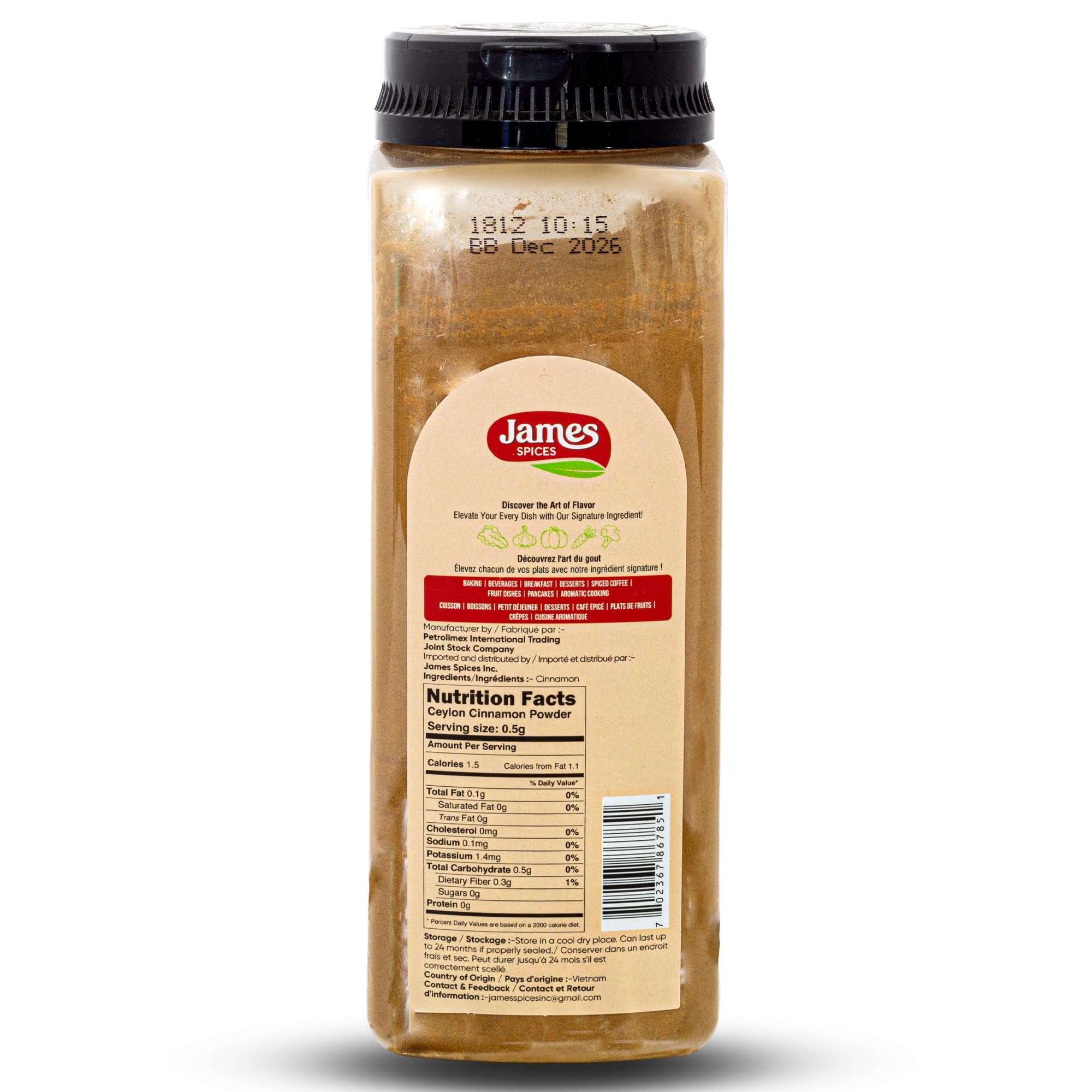 Amazon.com : James Spices Inc. CINNAMON POWDER - 15 Oz Jar : Grocery ...