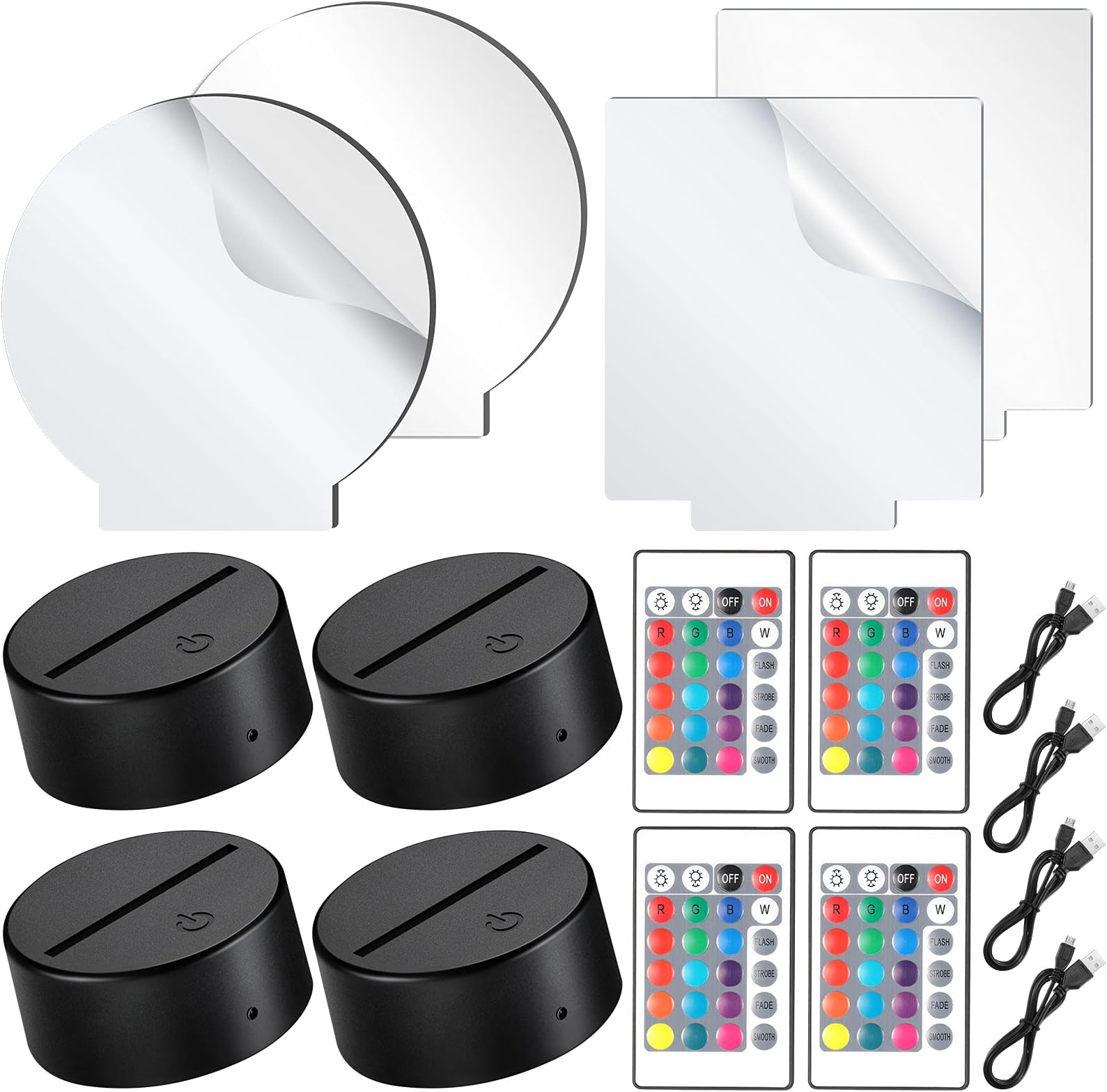 4 Pieces 3D Night LED Light Lamp Base and 4 Pieces Clear Acrylic Sheets ...