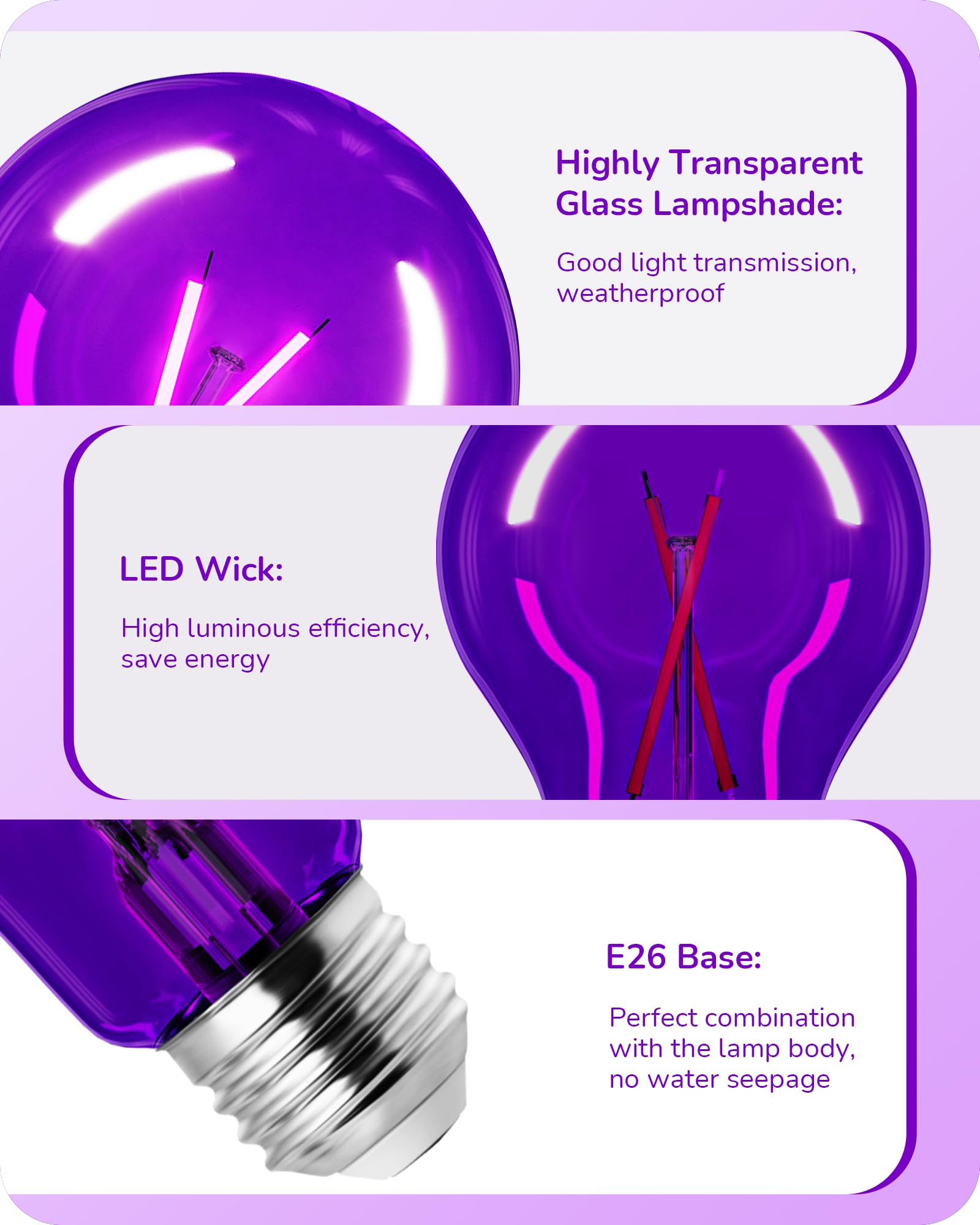 Snapklik.com : Christmas Purple Light Bulb, 8W A19 Dimmable LED Light ...