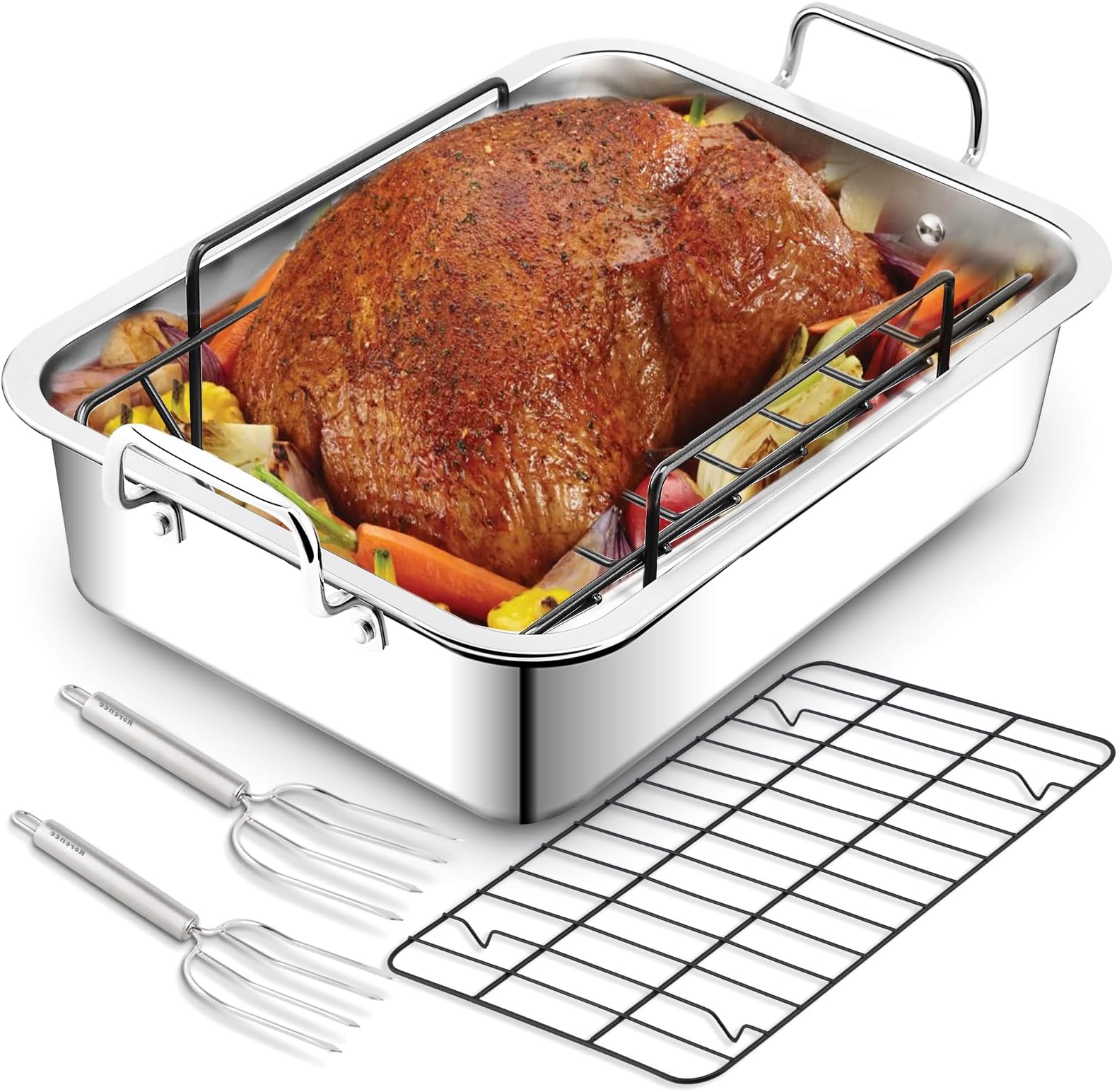 Amazon.com: Kaiihome Roasting Pan with Nonstick Rack - 16 inch ...