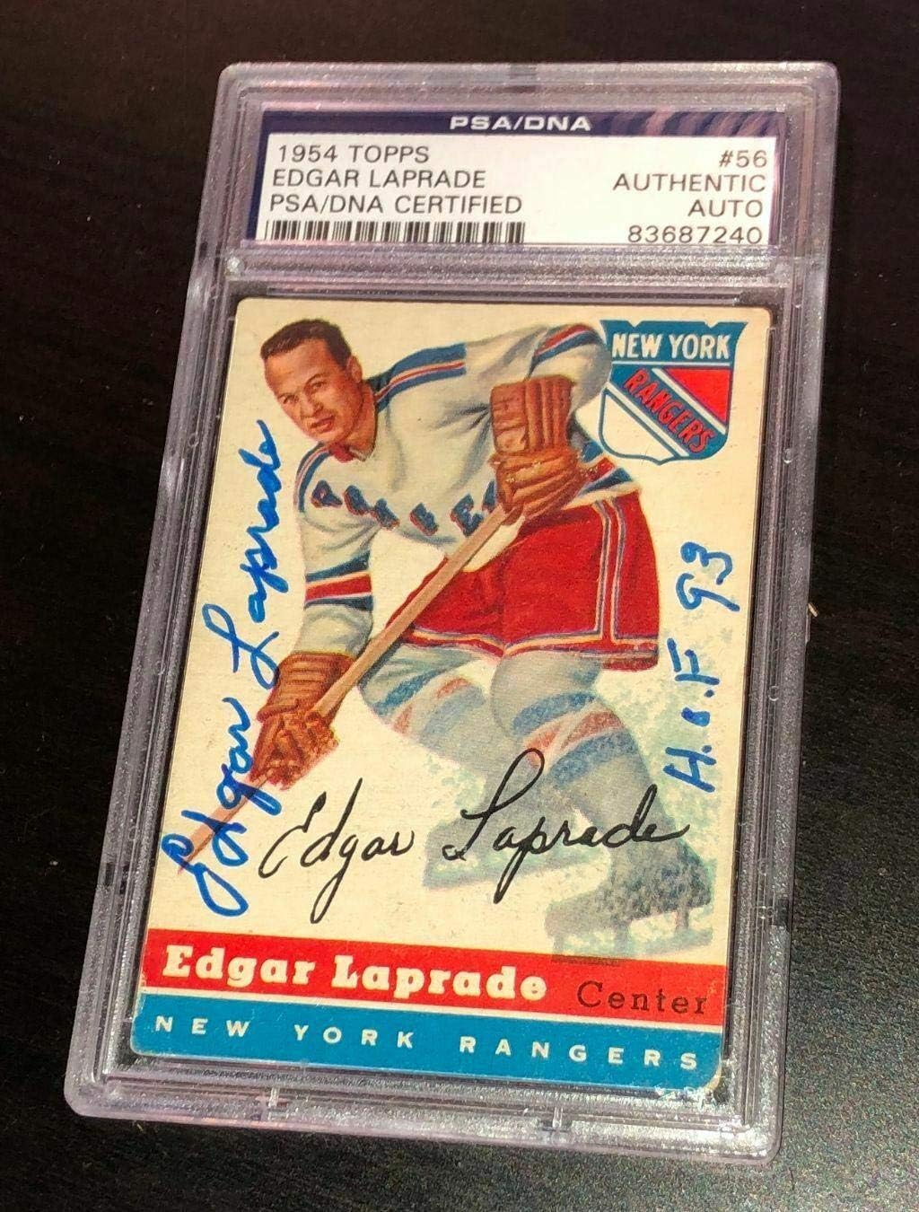 EDGAR LAPRADE SIGNED TOPPS 1954 HOCKEY CARD #56 PSA/DNA Auto RANGERS ...