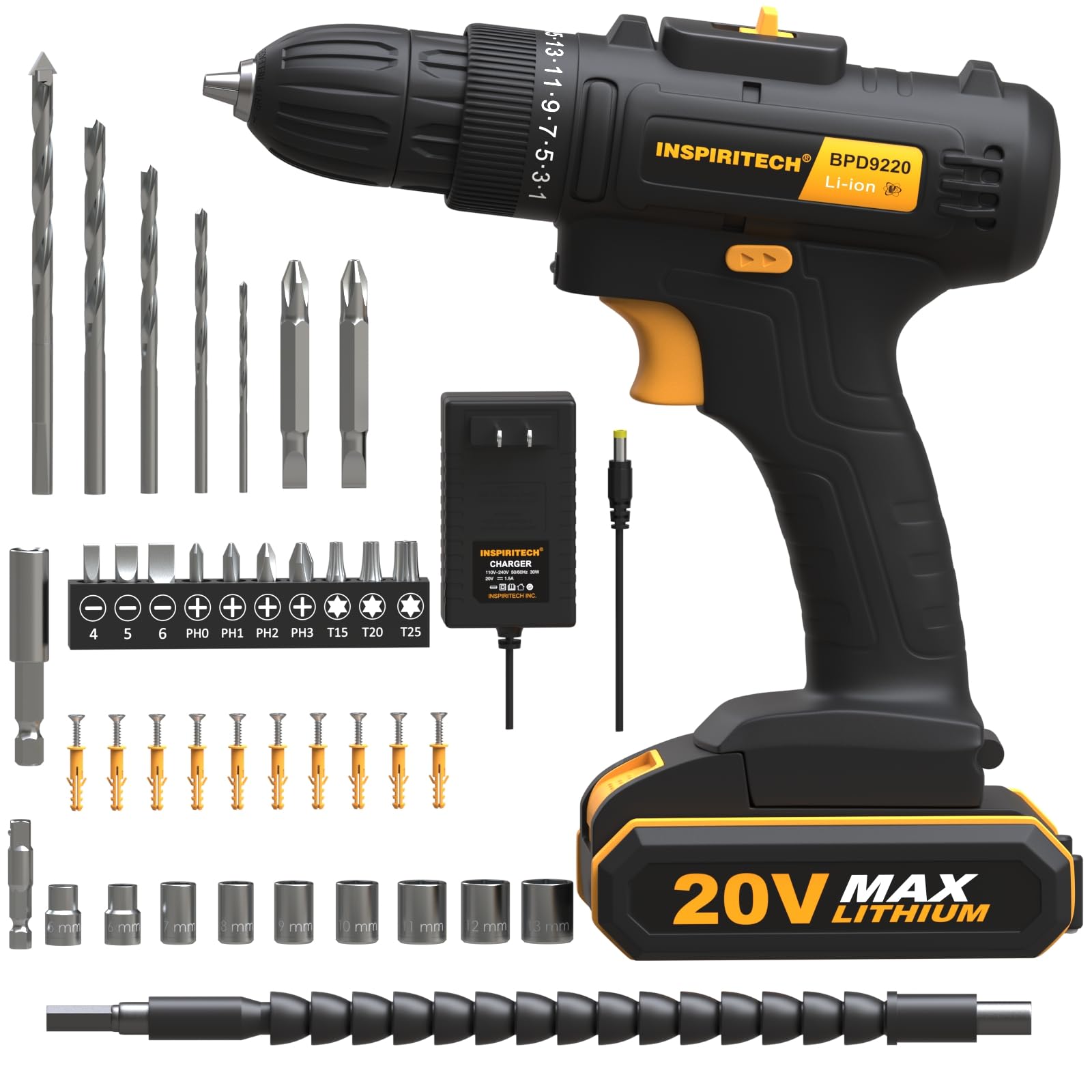 Snapklik.com : 20V Brushless Cordless Drill Set, 3/8-Inch Metal Chuck ...