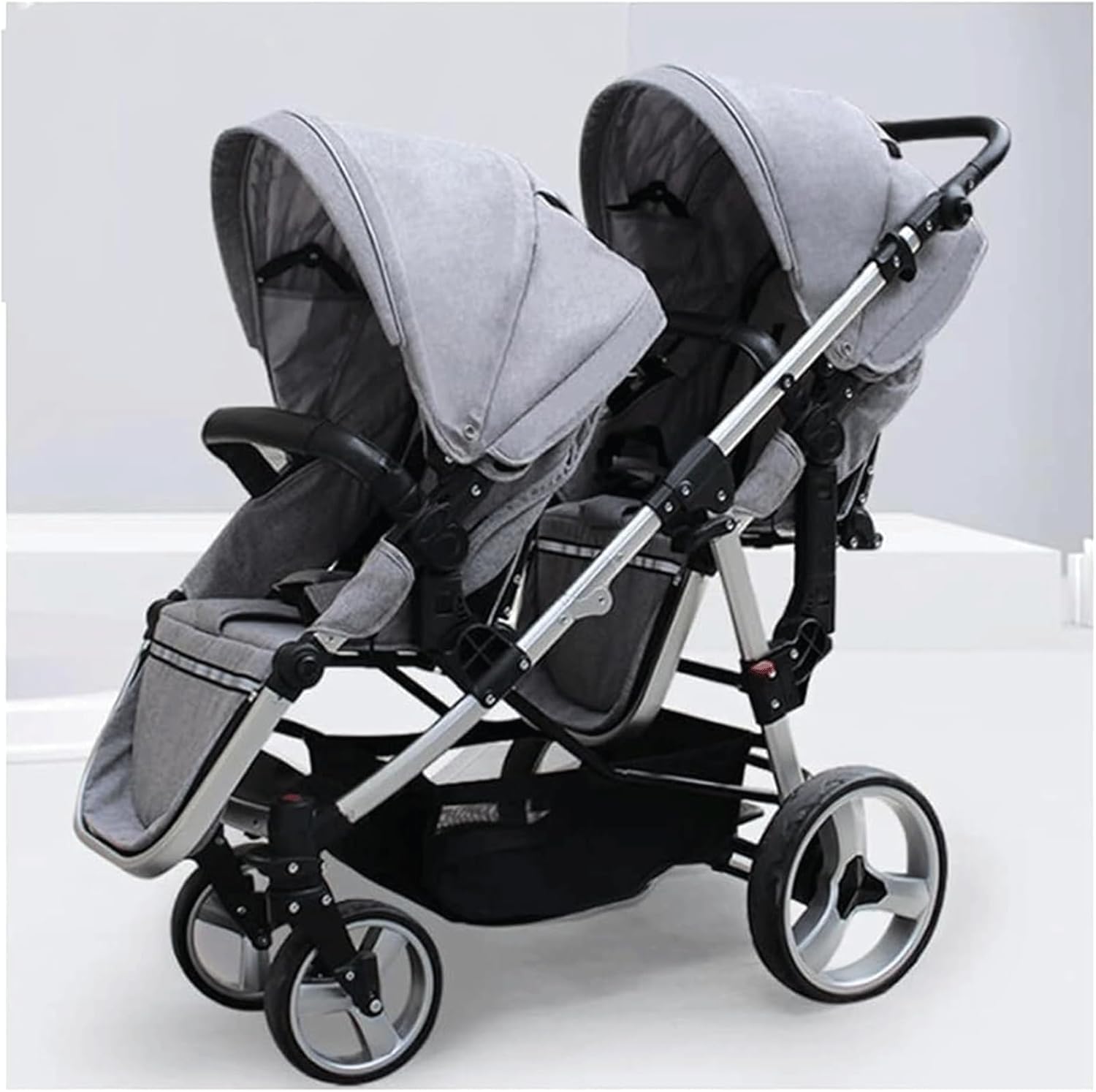 Luxury Double Stroller Four Wheel Suspension Three Gear Adjustment Twin ...
