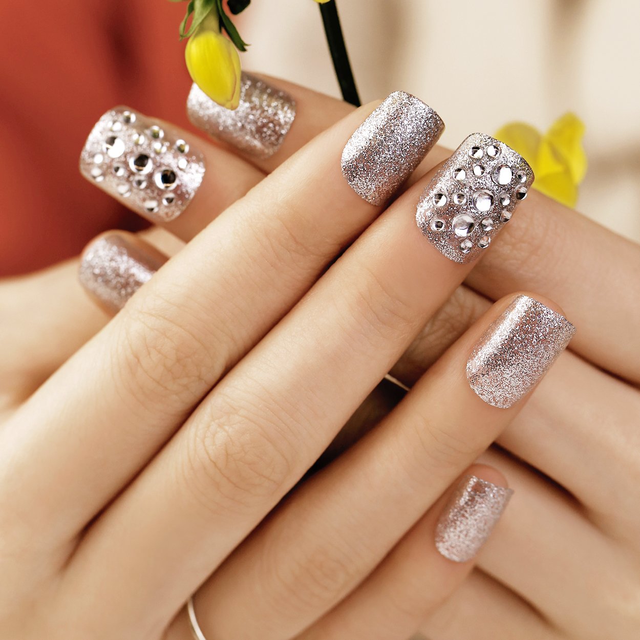 Amazon.com: ArtPlus 24pcs Silver Crystals Elegant Touch False Nails ...
