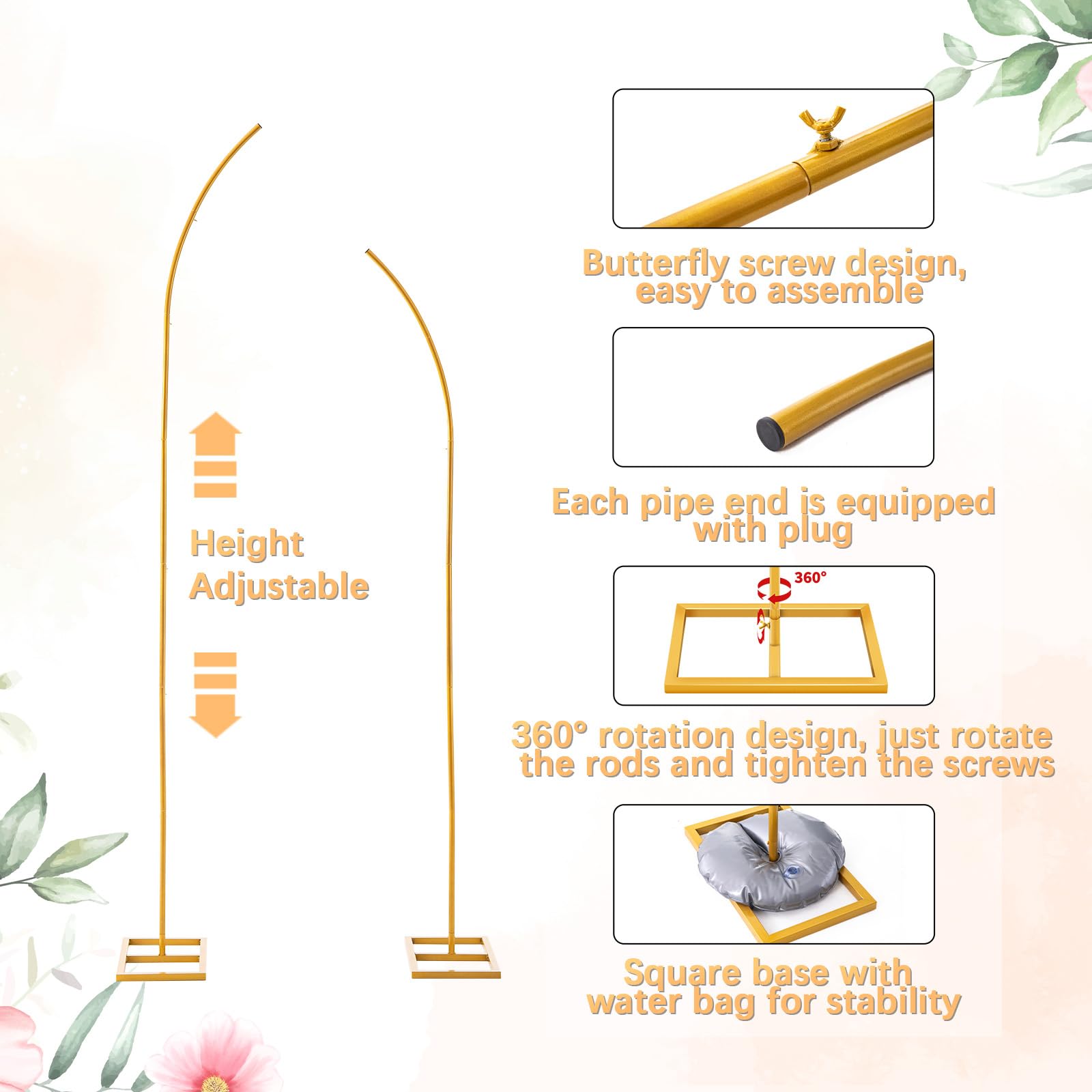 Snapklik.com : Metal Arch Backdrop Stand Set Of 2 Gold Curved Top ...