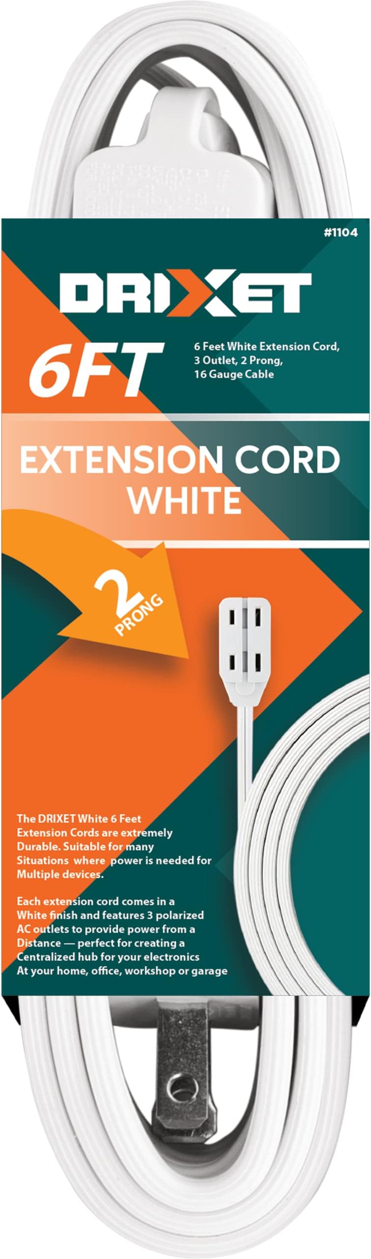 SlimLine 2237 Flat Plug Extension Cord, 2-Wire, 13-Foot, White ...