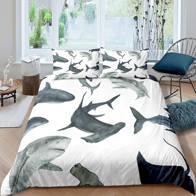 Amazon.com: Feelyou Shark Comforter Cover Set Marine Life Ocean Theme ...