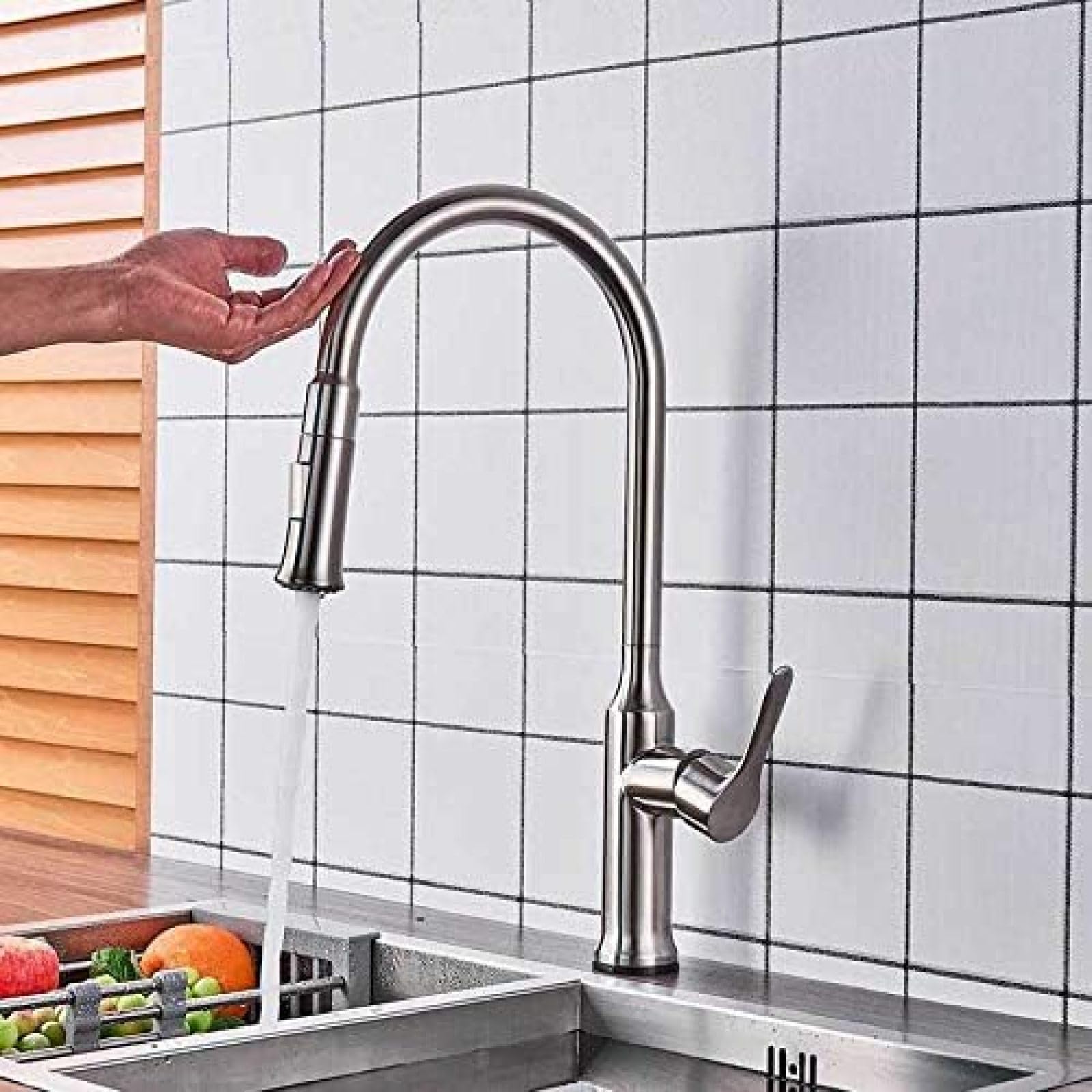 CRJUS Sensor Kitchen Faucet Stainless Steel Touch Control Mixer Tap Hot ...