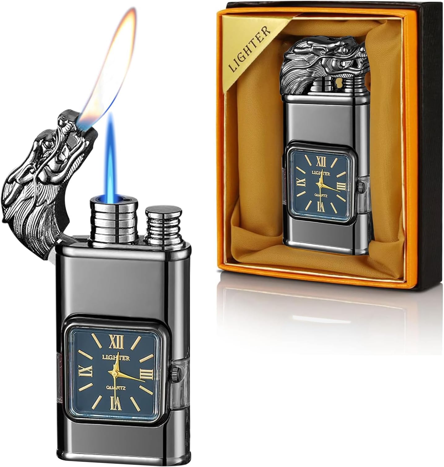 Amazon.com: Windproof Lighter Vintage Watch Bezel Jet Flame Torch ...