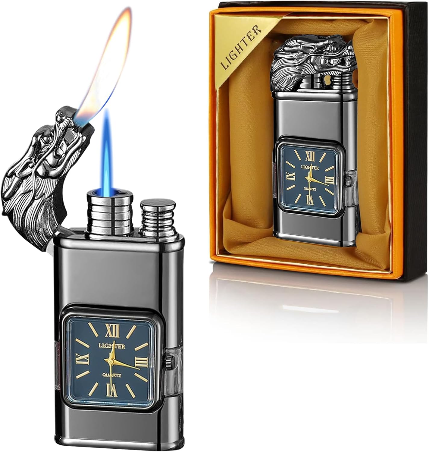 Amazon.com: Windproof Lighter Vintage Watch Bezel Jet Flame Torch ...