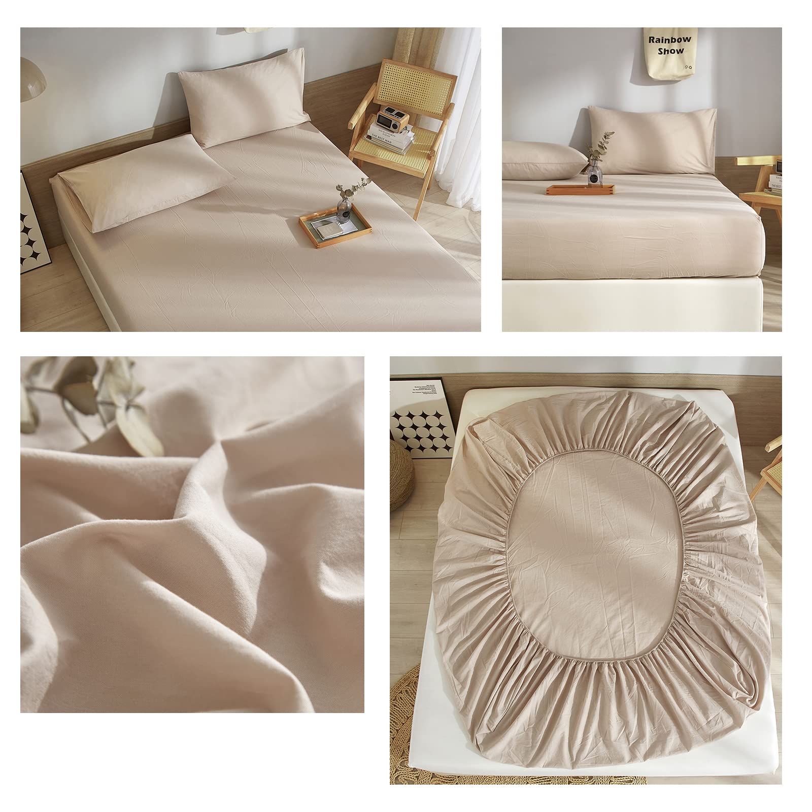 Snapklik.com : Beige Sheets Set Queen Size Hotel Luxury Bed Sheets 4 ...