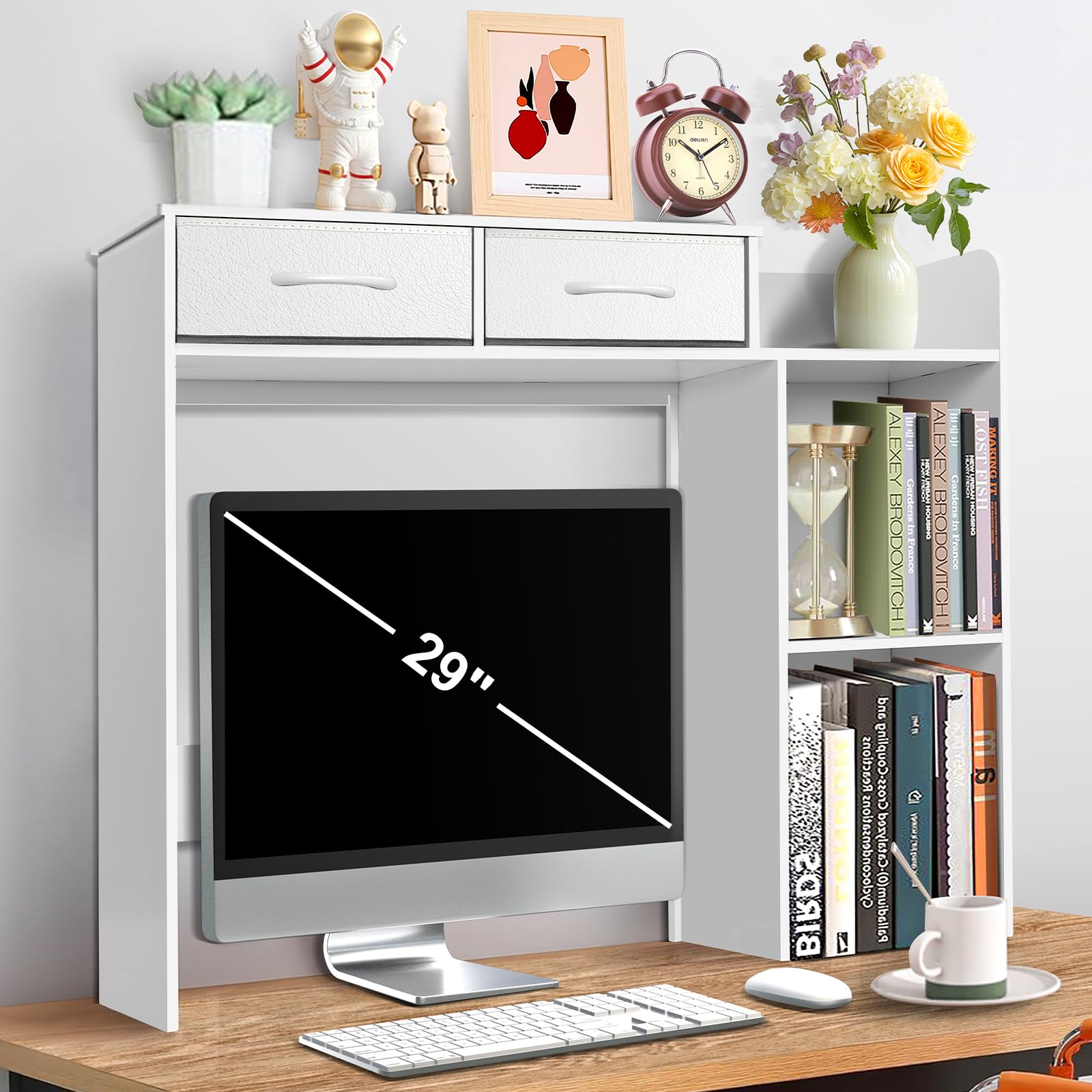 Amazon.com: RUNSUNSPRI Desk Hutch, Desktop Shelf with 2 Drawers, 37 ...