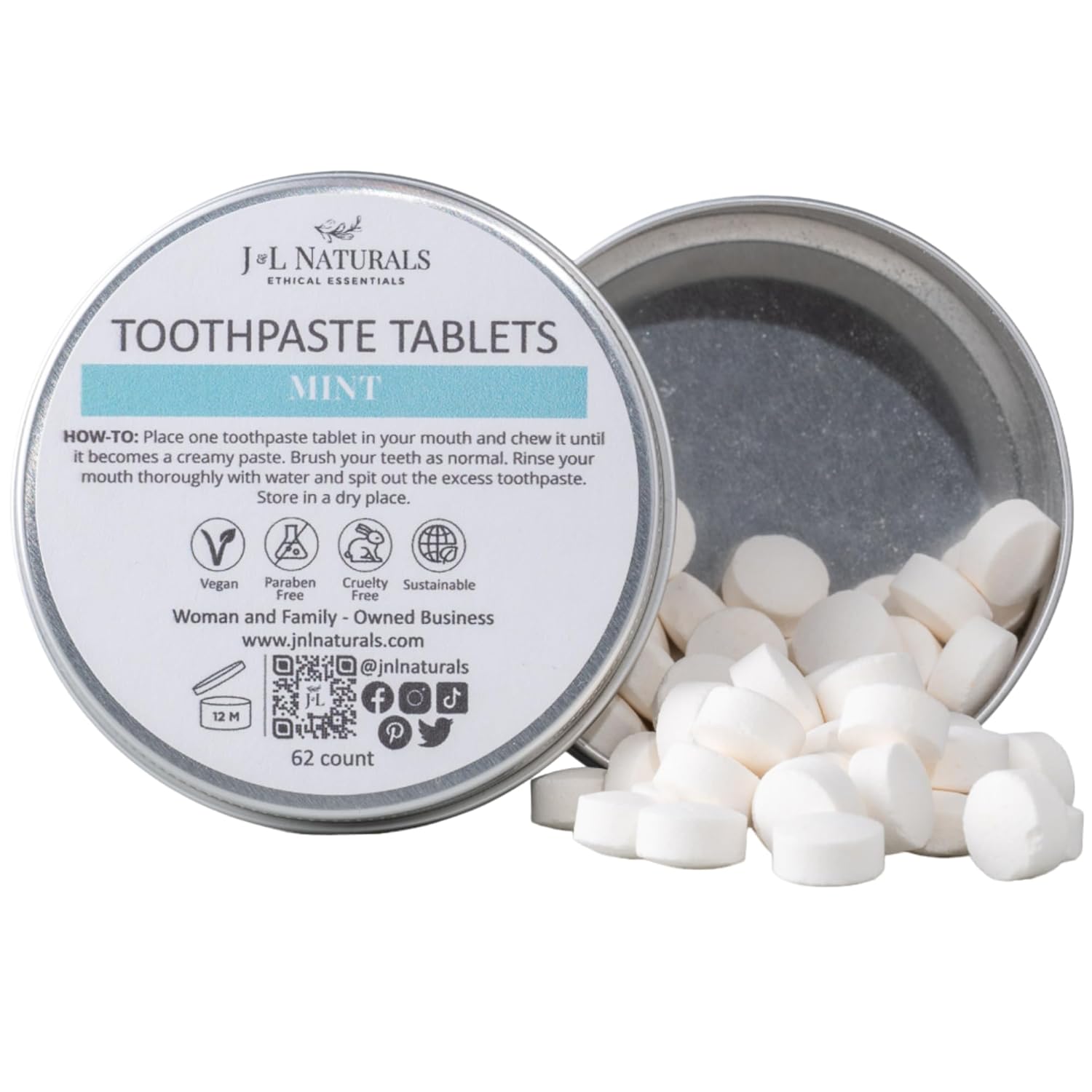 Amazon.com: J&L Naturals Toothpaste Tablets | 62-Pack Travel-Friendly ...