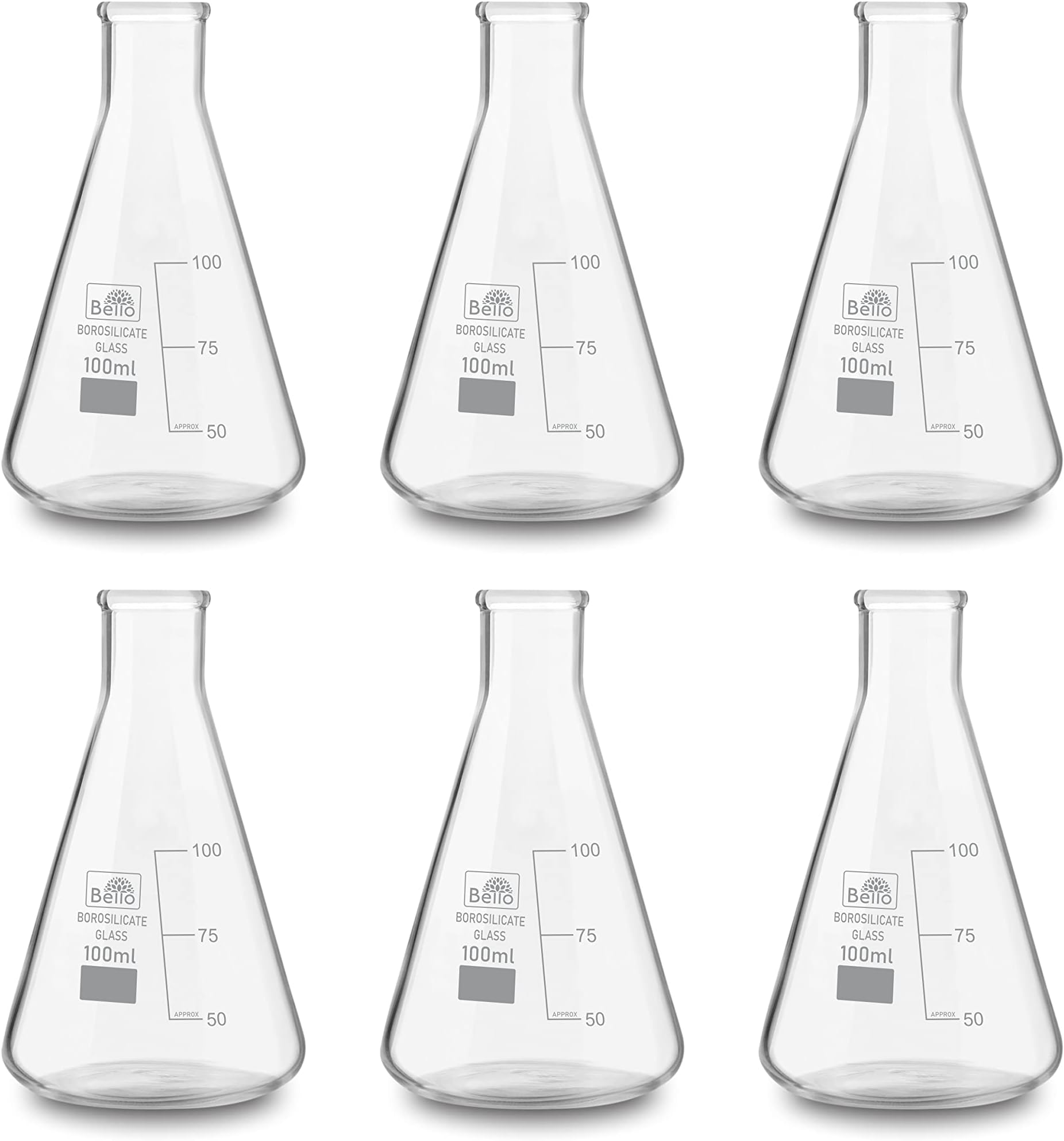 Bello Conical Flask 100 ml For laboratory and Experiments (Set of 6 ...