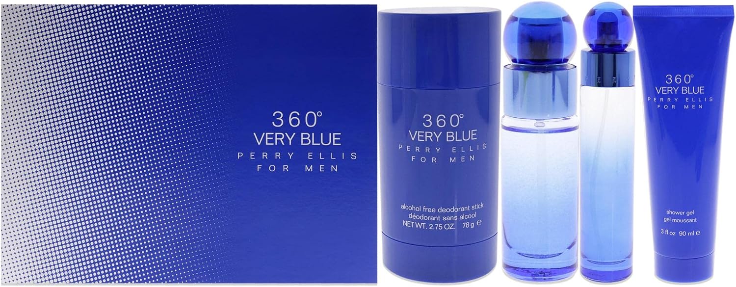 Perry Ellis 360 Very Blue For Men 4 PCS Eau De Toilette Gift Set ...