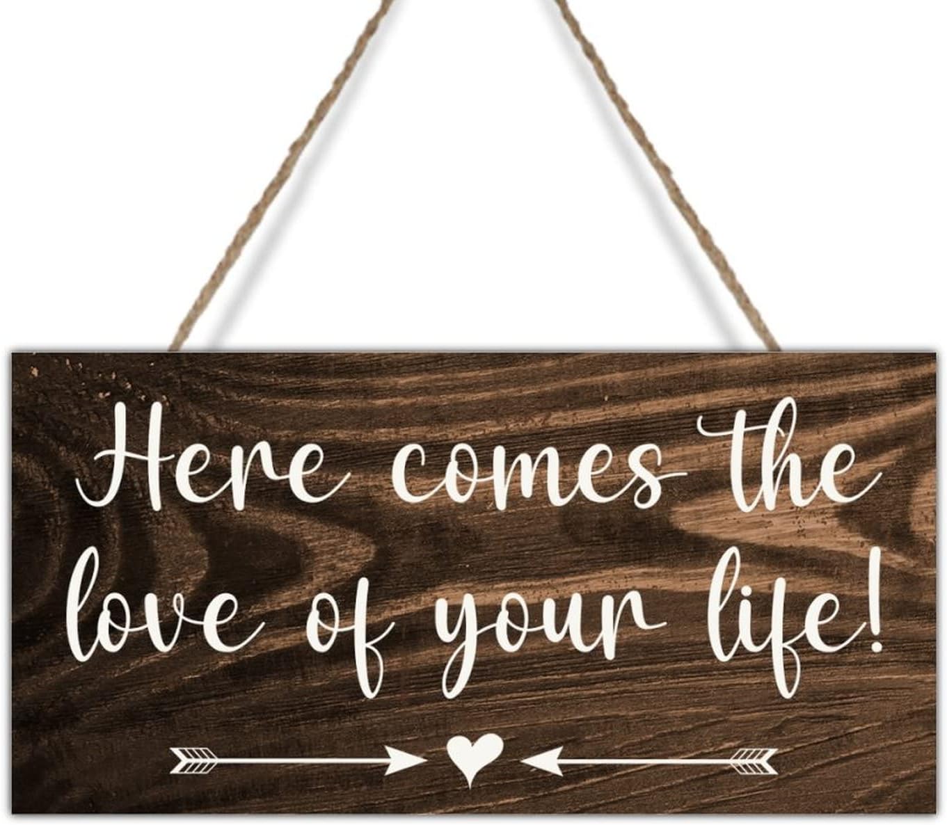 Amazon.com: Here Comes The Love of Your Life Rustic Wedding Sign Ring ...