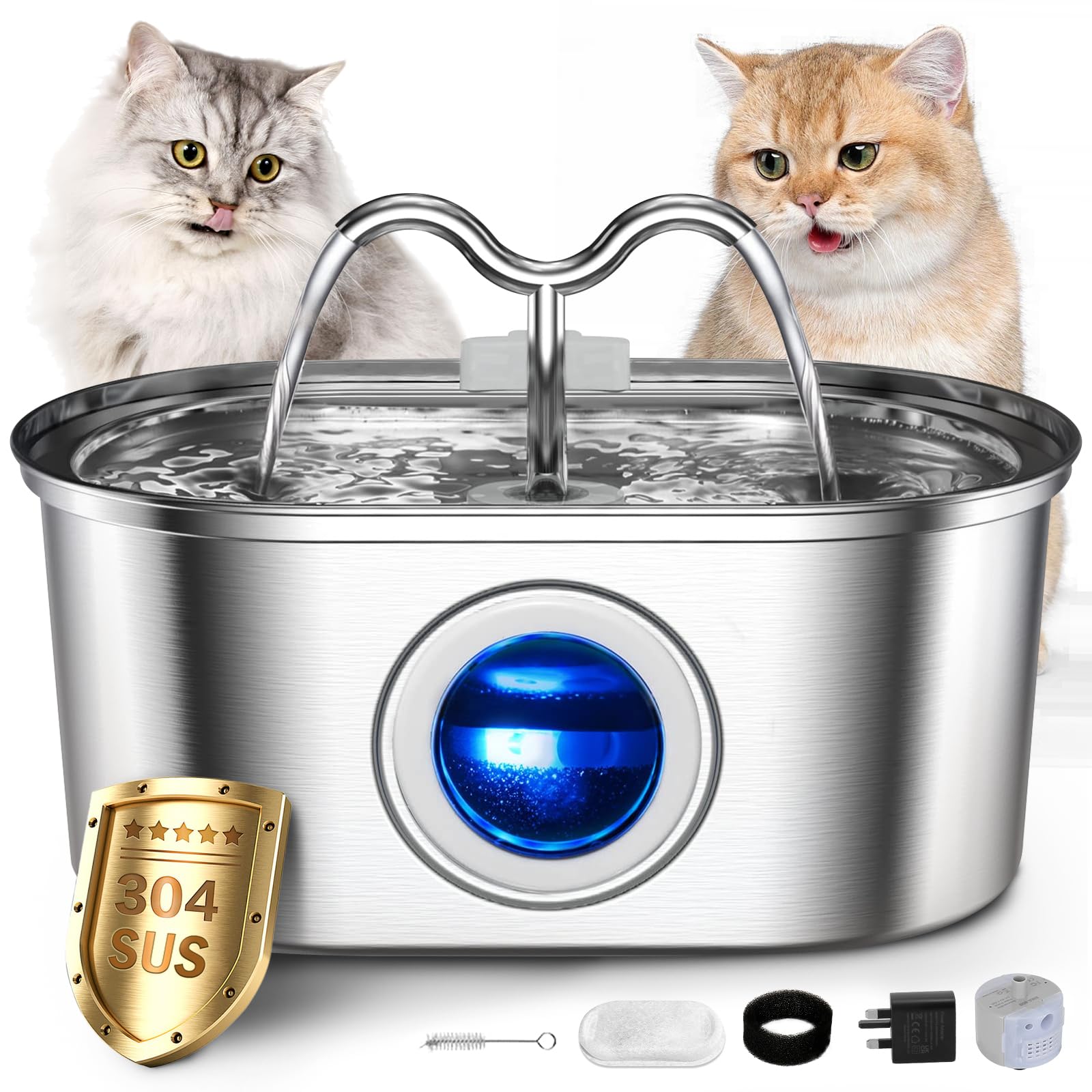 Cat Water Fountain for Drinking, 3.2L Stainless Steel Water Fountain ...