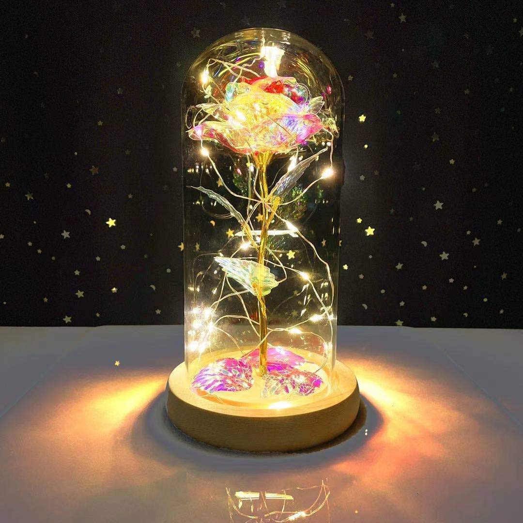 NAWEIDA Galaxy Rose Flower Gift Beauty and The Beast Rose in Glass Dome ...