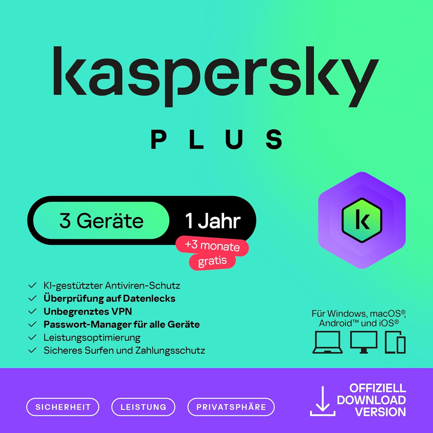 Kaspersky Plus Internet Security 2025 | 3 Geräte | 1 Jahr +3 Monate ...