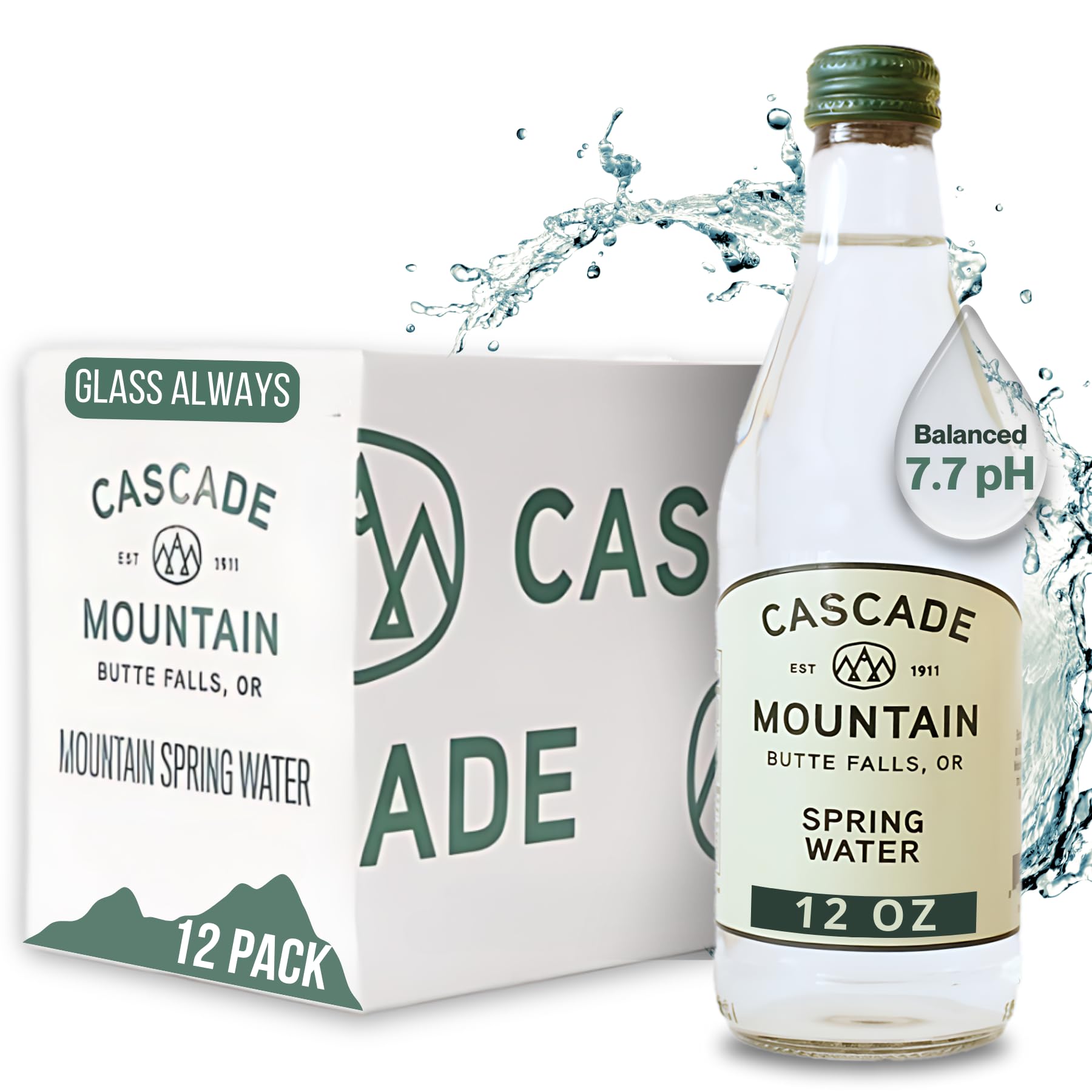 Amazon.com: Cascade Mountain Spring Water in Glass Bottles | 12oz (12 Pack) | 7.7 pH Balanced ...