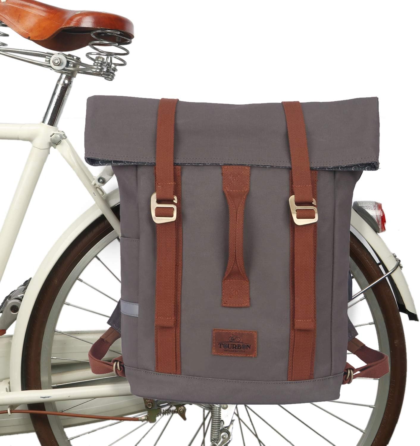 TOURBON Canvas Convertible Backpack Panniers Bicycle Cycling Bike Rear ...