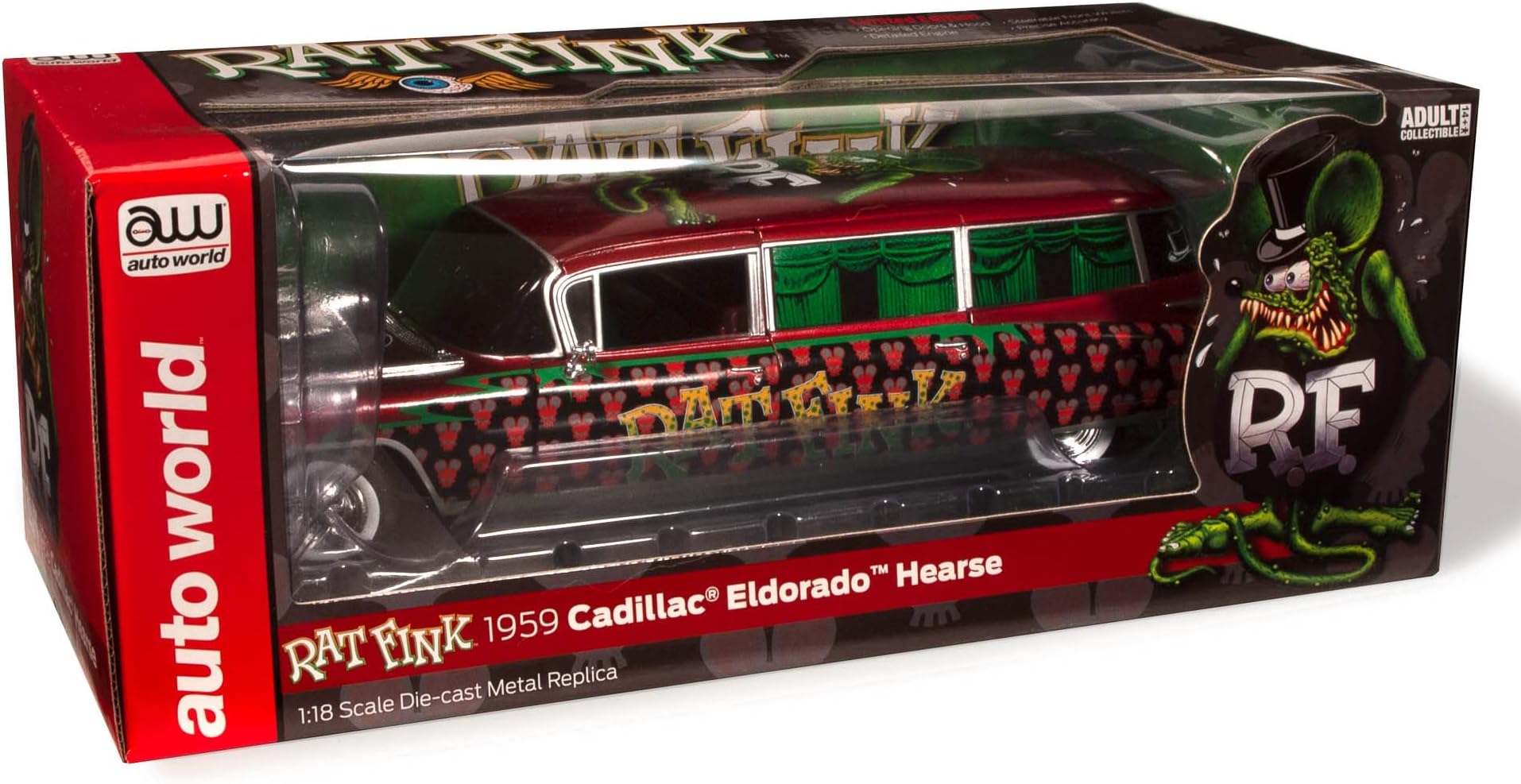 Amazon.com: Auto World 1959 Cadillac Eldorado Hearse Rat Fink 1:18 ...