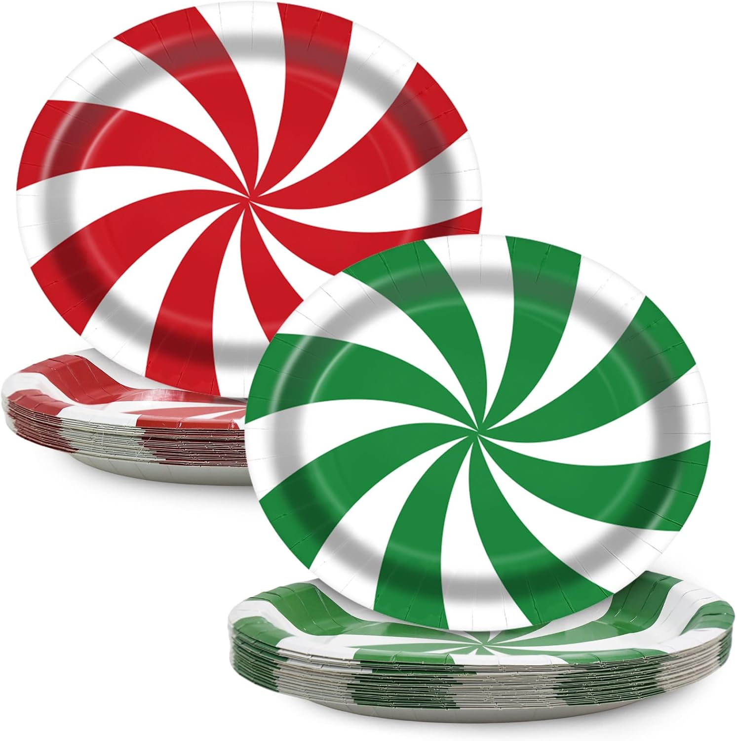 Amazon.com: EggSun 50 Pcs Christmas Peppermint Oval Paper Plates 10" x ...