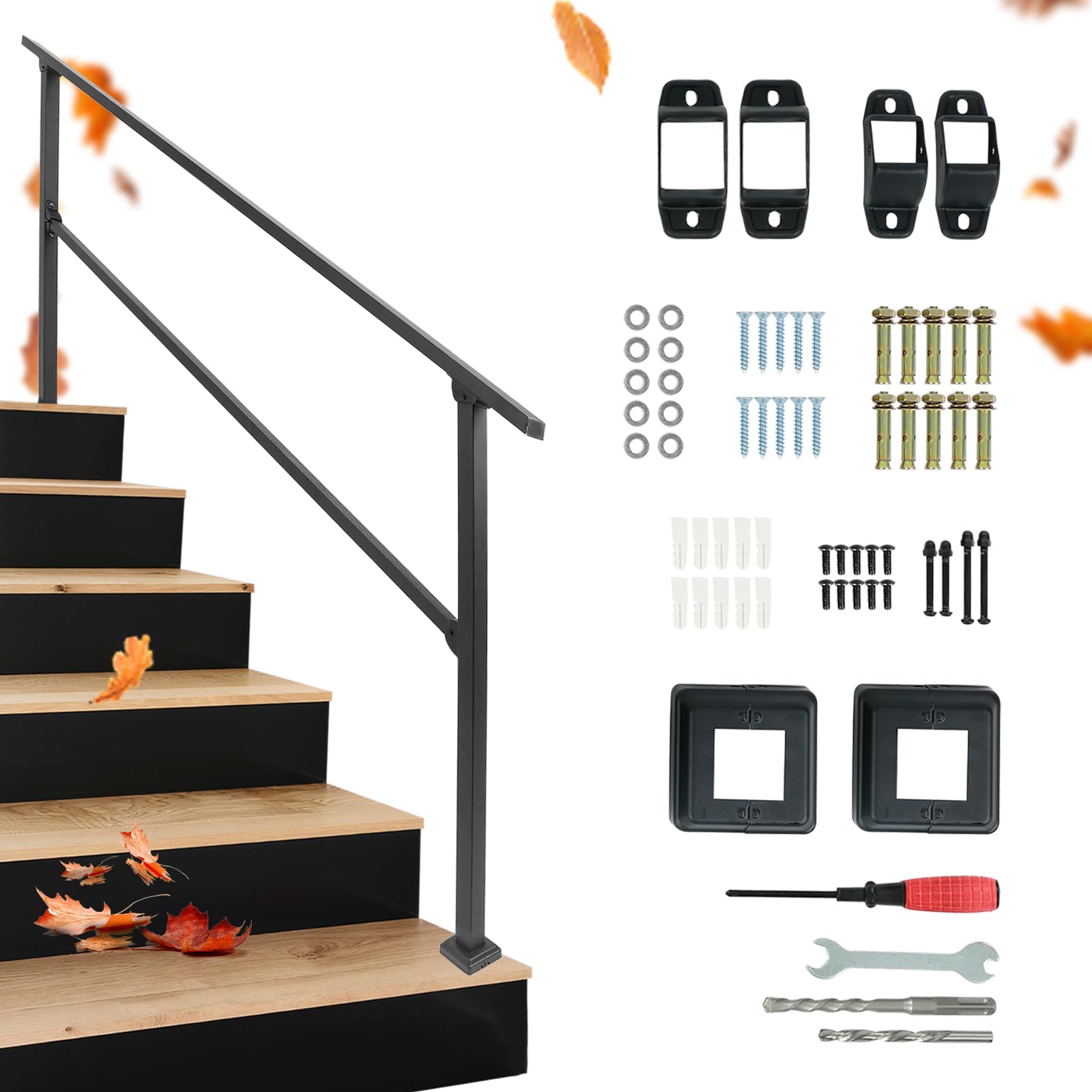 FarLargo 6 Steps Handrails Deck Handrails Stair Railing Indoor Black ...