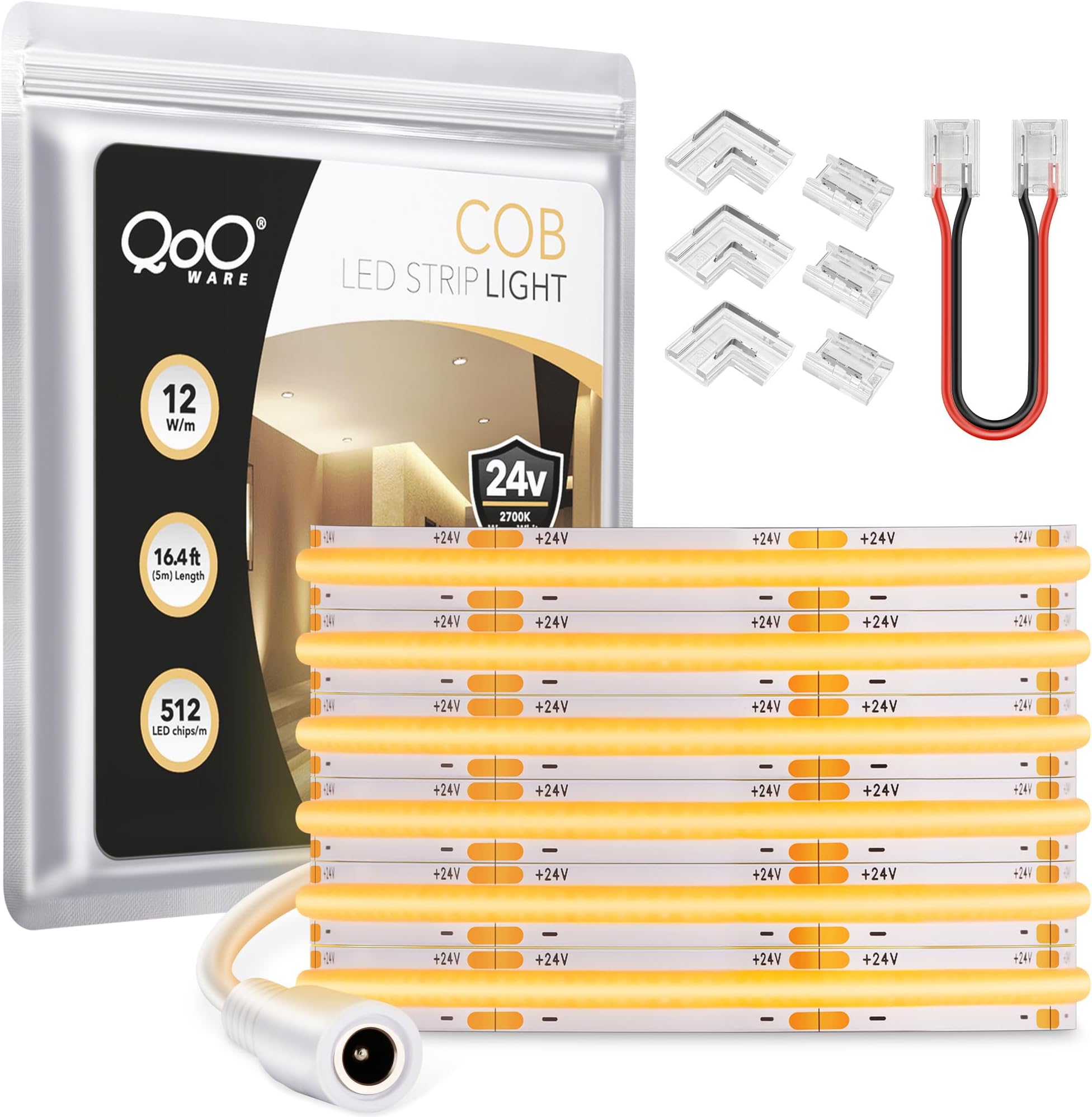 Amazon.com: QooWare COB Led Strip Lights, 16.4ft 2700K Warm White LED ...