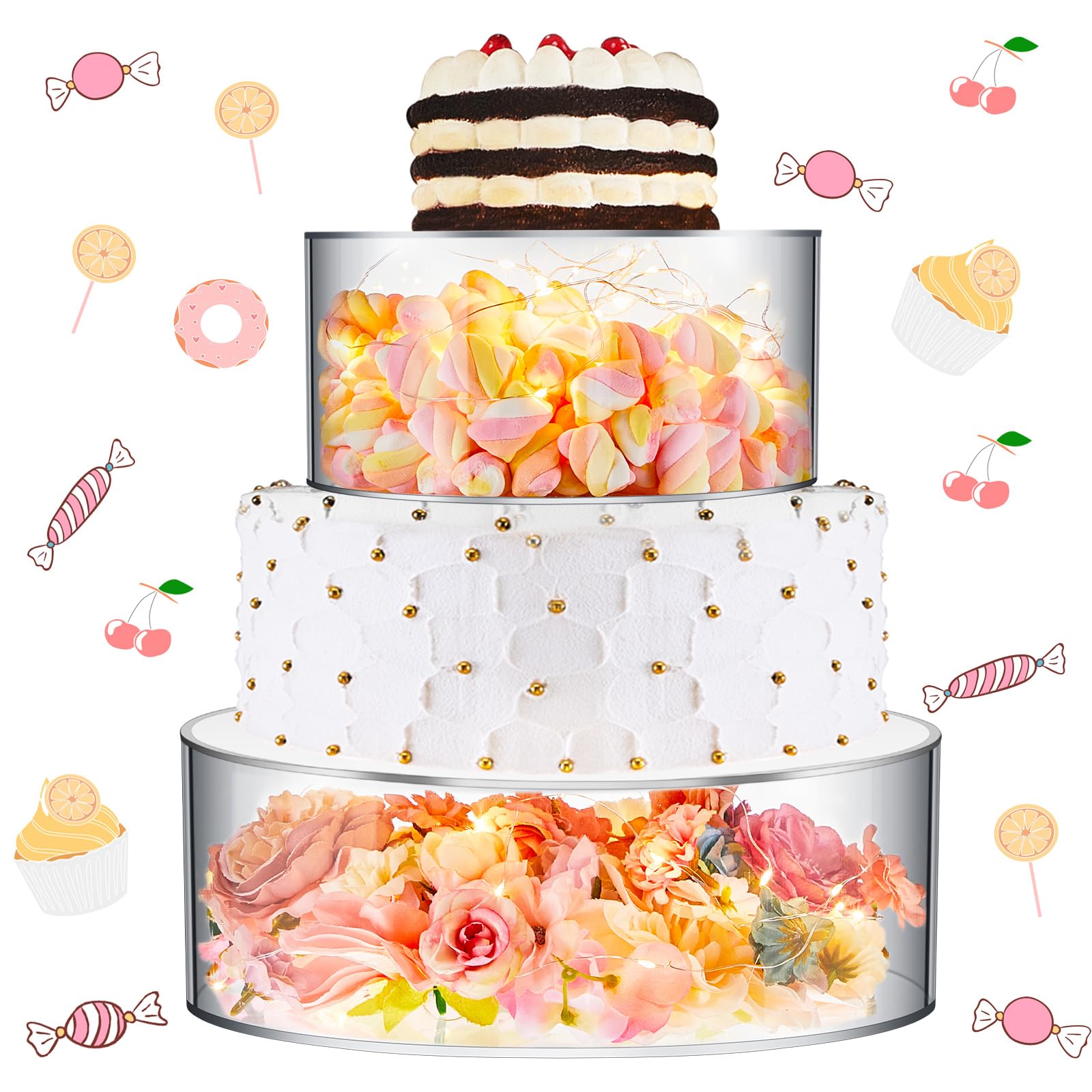 Amazon.com: Sunnyray 2 Pcs Acrylic Cake Stands for Dessert Table Clear ...