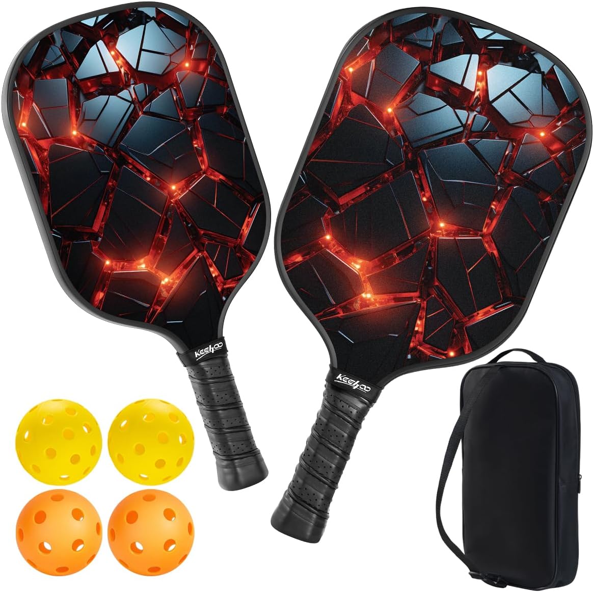 KH Pickleball Paddles Set of 2 with 2 Fiberglass Paddles, 4 Pickle-Ball ...