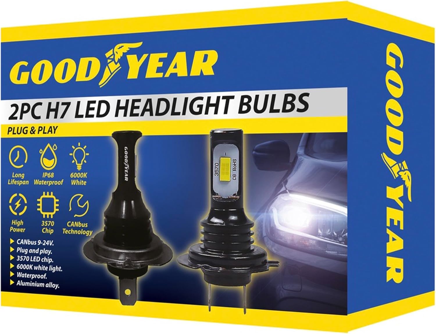 Goodyear 2 X H7 LED Car Headlight Bulbs Plug Play 6000K CANbus Replace ...